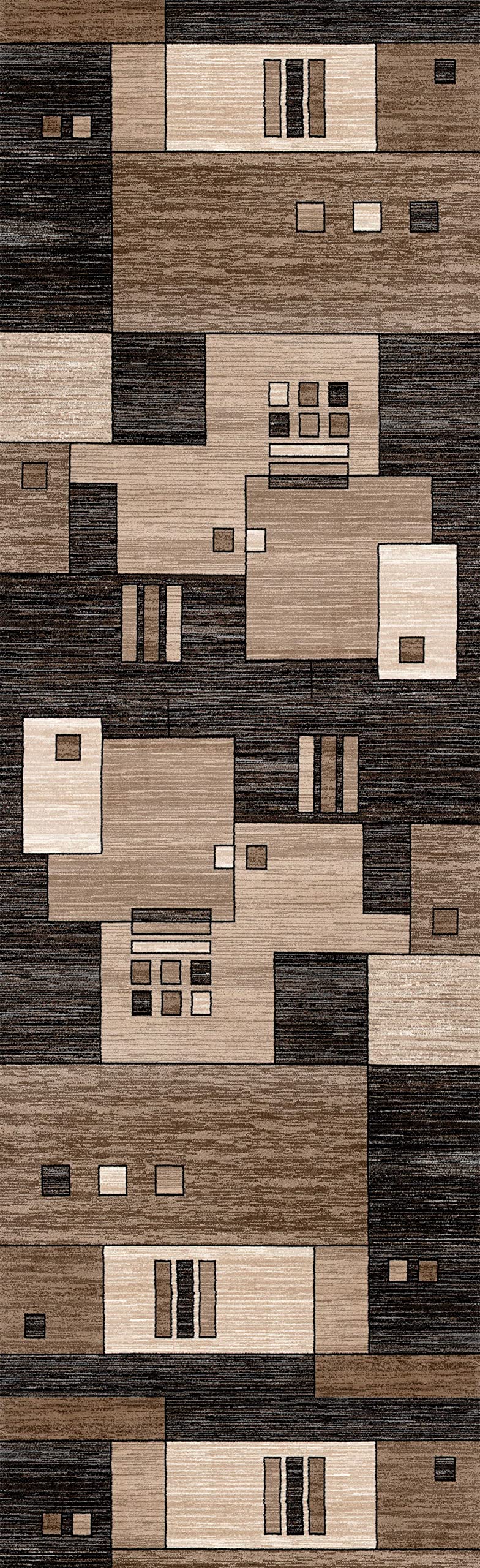 RUG BRANCH Montage Modern Geometric Checkered Brown Beige Indoor Runner Rug for Entryway, Hallway, Bathroom, and Kitchen - 3' x 8' (2'8" X 8')