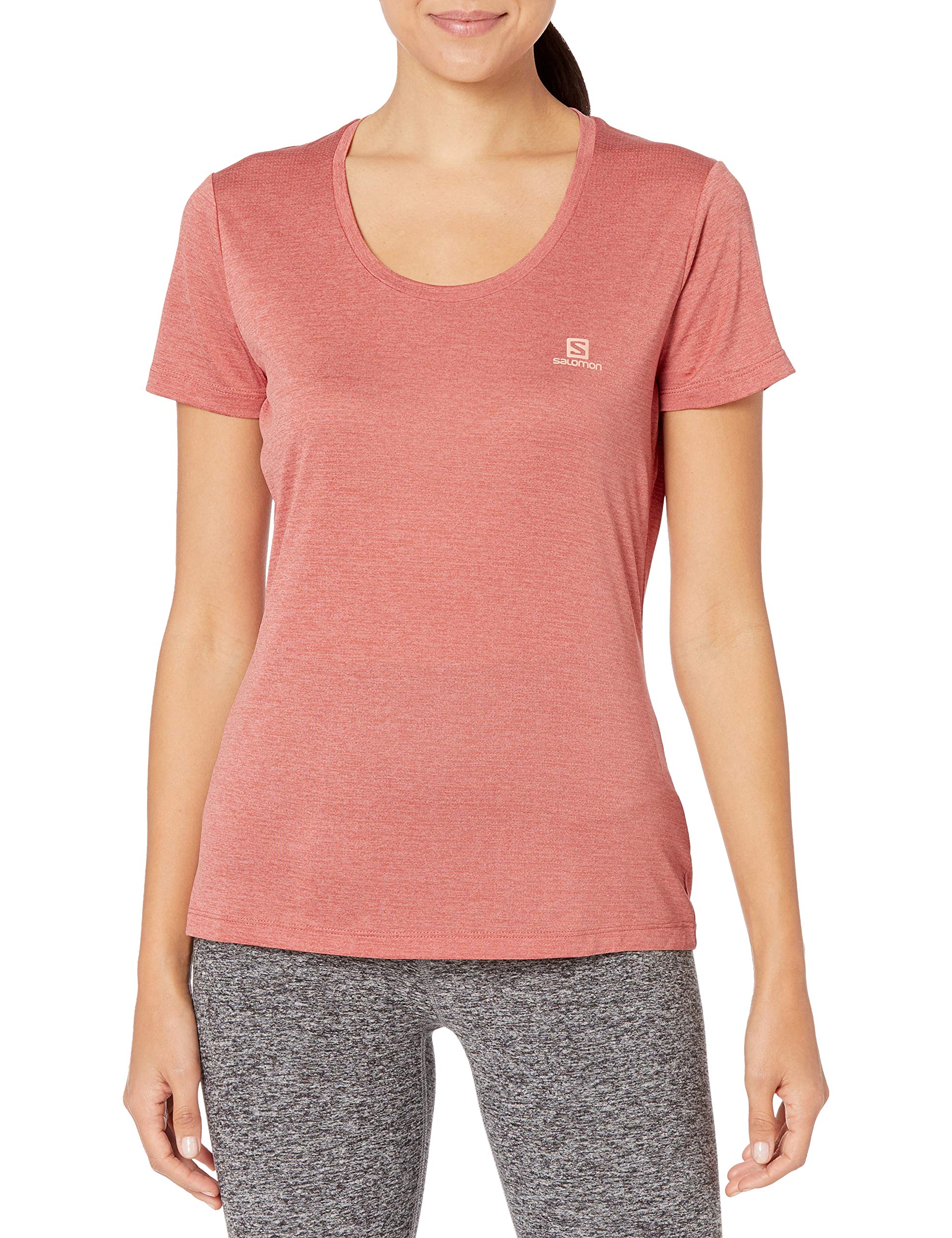 Salomon Women's Standard Agile Short Sleeve Running Tee, Burnt Coral/Brick Dust/Heather, X-Large