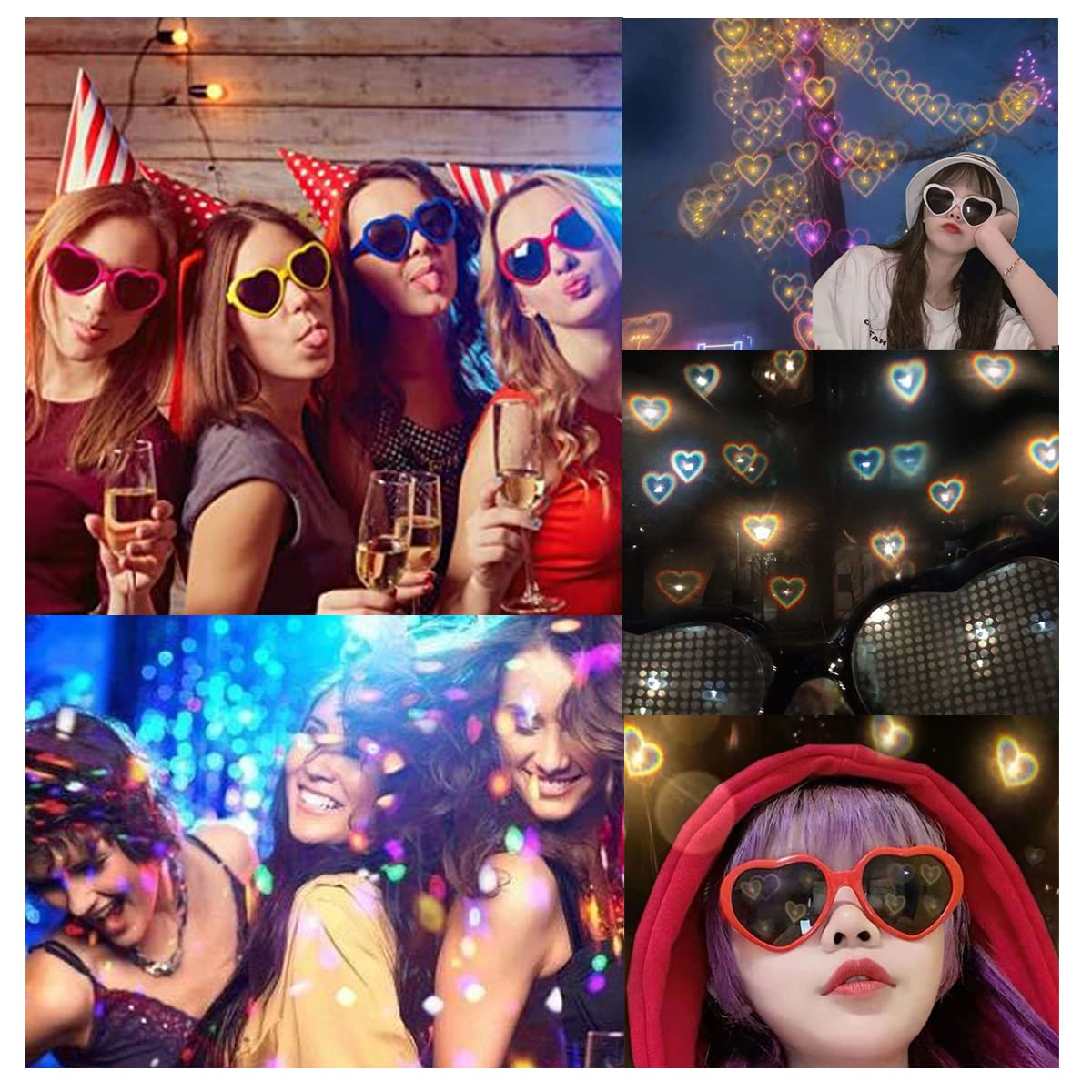 Votange Heart Effect Diffraction Glasses - See Hearts! - Special Effect Rave Party Music Festival Light Changing Eyewear