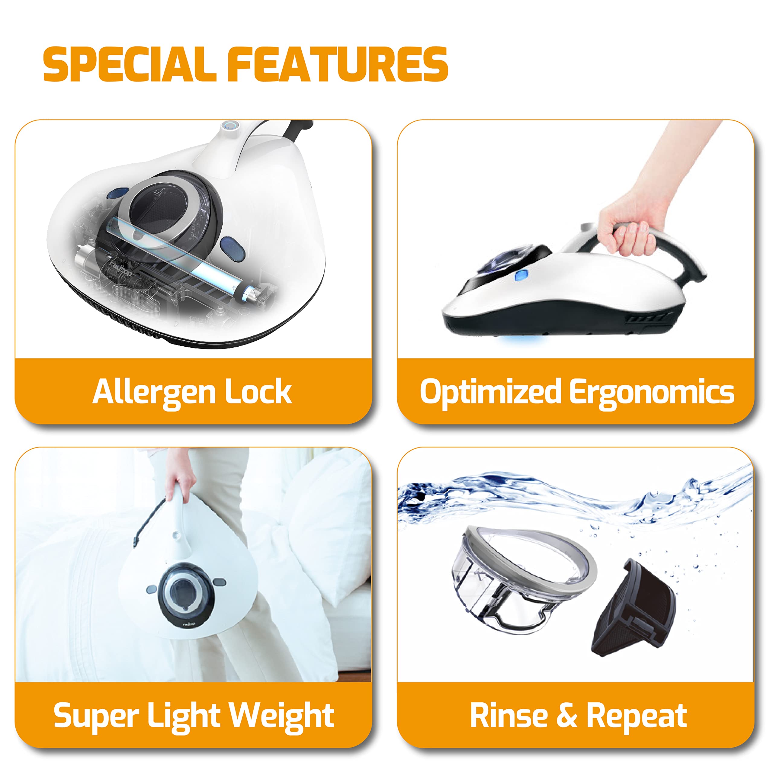 Raycop Lite Mattress Vacuum Cleaner - 13Kpa Powerful Suction - Anti-Allergen Bed Vacuum Cleaner - Bed Vacuum Cleaner UV Sanitizing & Pulsating Pad Technology for Allergen Cleaning - HEPA Filtration
