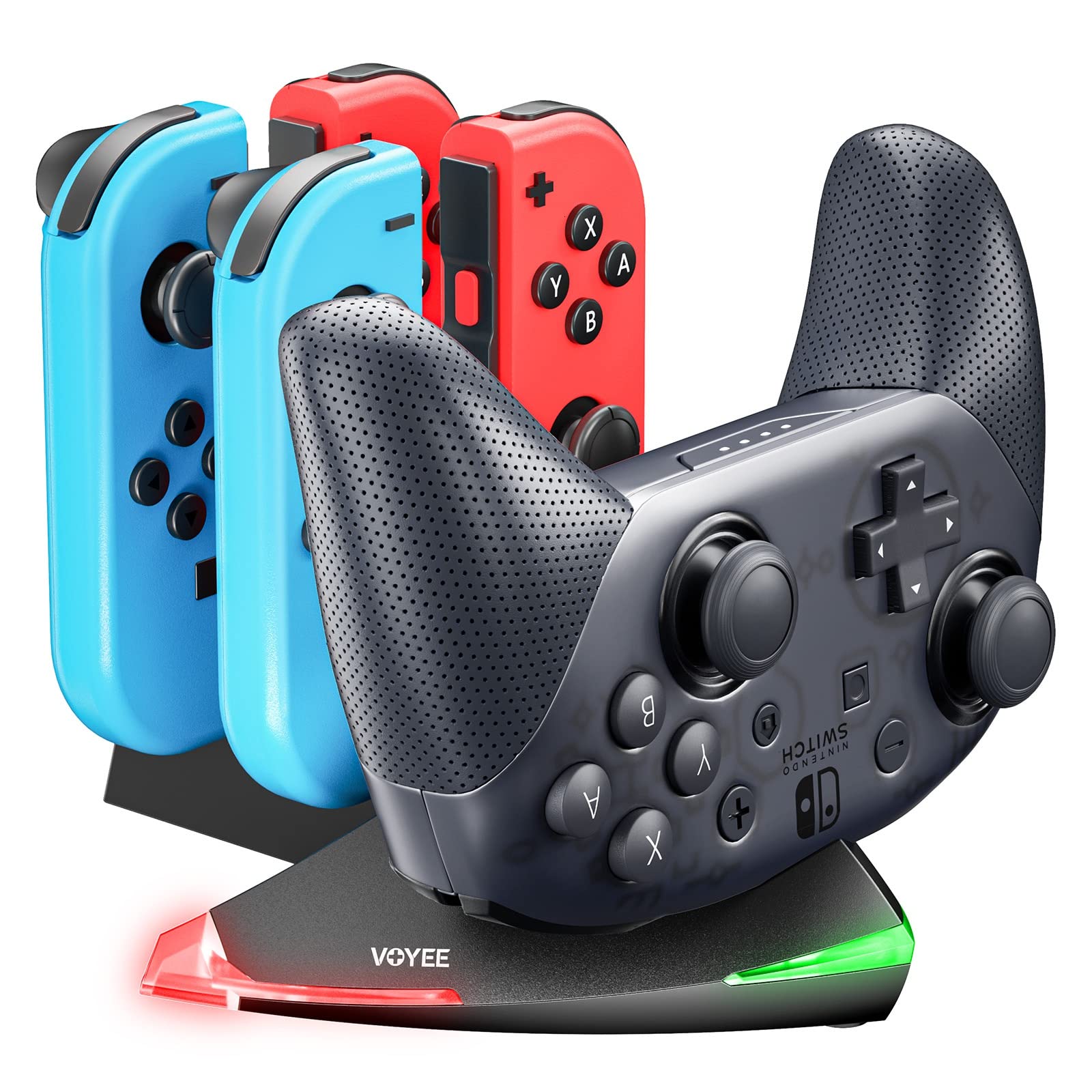 VOYEE 5-in-1 Charging Dock Compatible with Nintendo Switch Controller and Joycons with Led Indication, Charging Protection - Upgraded
