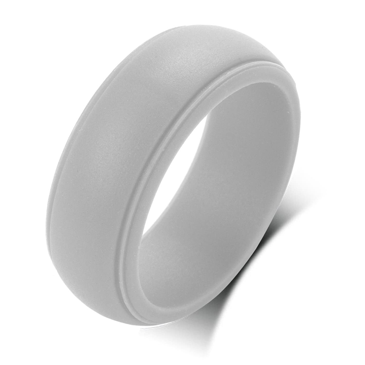 YUNGELX Customize Best Friend Ring for 2 Silicone Sun Moon Couple Ring 8MM Dark Grey Breathable Silicone Rubber Step Edge Dome Comfort Fit Wedding Band Promise Engagement Rings Set