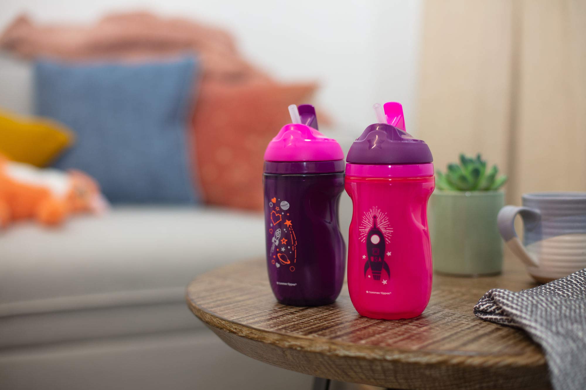 Tommee Tippee Insulated Toddler Straw Sippy Cup Tumbler | 12+ Months, Pink & Purple – 2 Count
