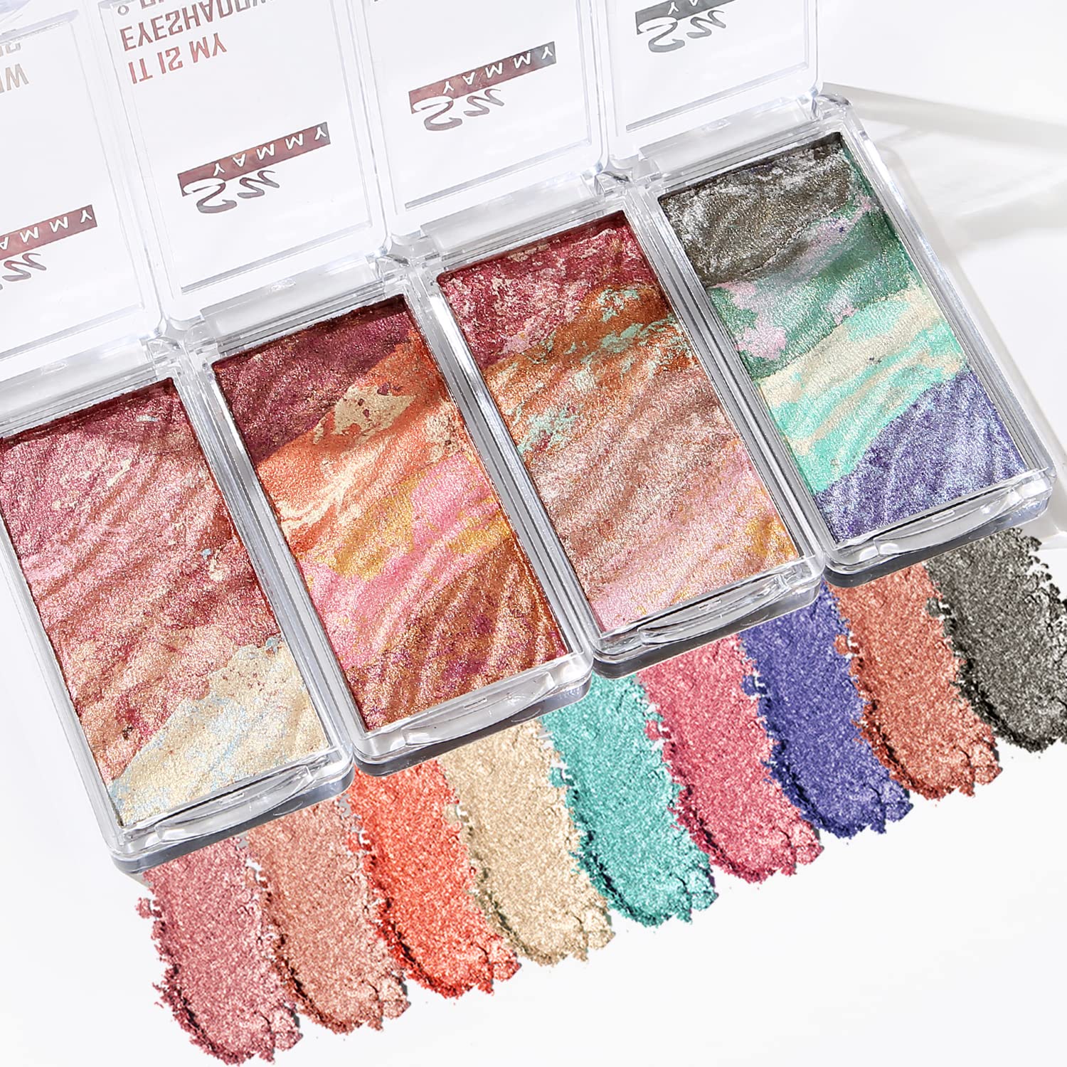 SU YAMMY Wet & Dry Baked Eyeshadow Palette - Talc Free and Ultra-Lightweight Metallic Eyeshadow & Blushers & Highlighter Pallet, Long Lasting with No Creasing (4 Pack 1#, 2#, 3#, 4#)