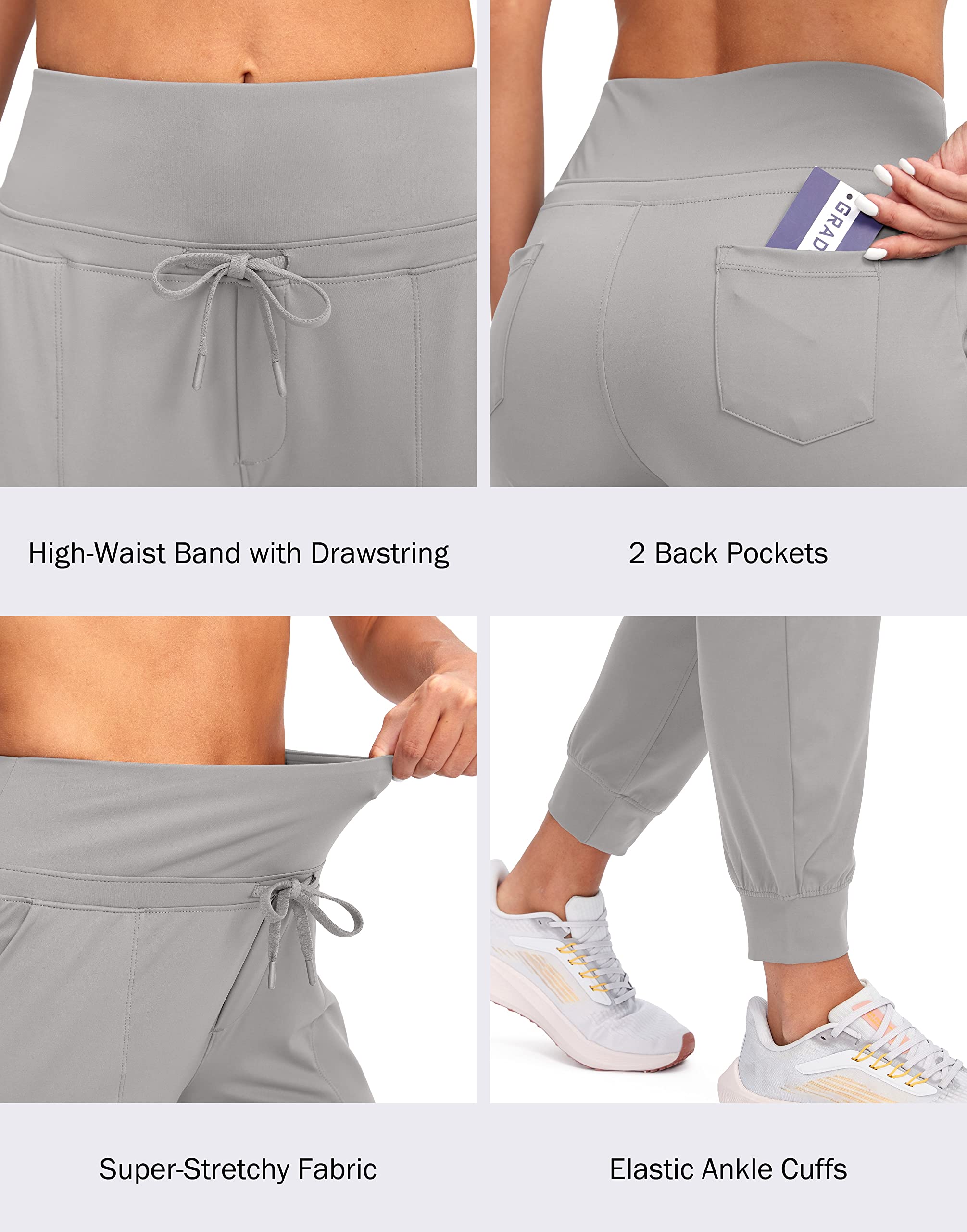 Women's Joggers High Waisted Athletic Sweatpants with Zipper Pockets Tapered Workout Lounge Pants for Women(Light Grey, XS)