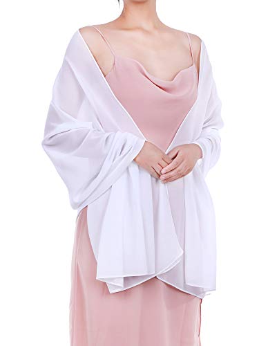 WILLBOND Womens Shawl Chiffon Bridal Evening Soft Wrap Scarf, Chiffon Scarf Ribbon Scarf Satin Scarf for Evening Dresses(L,White)