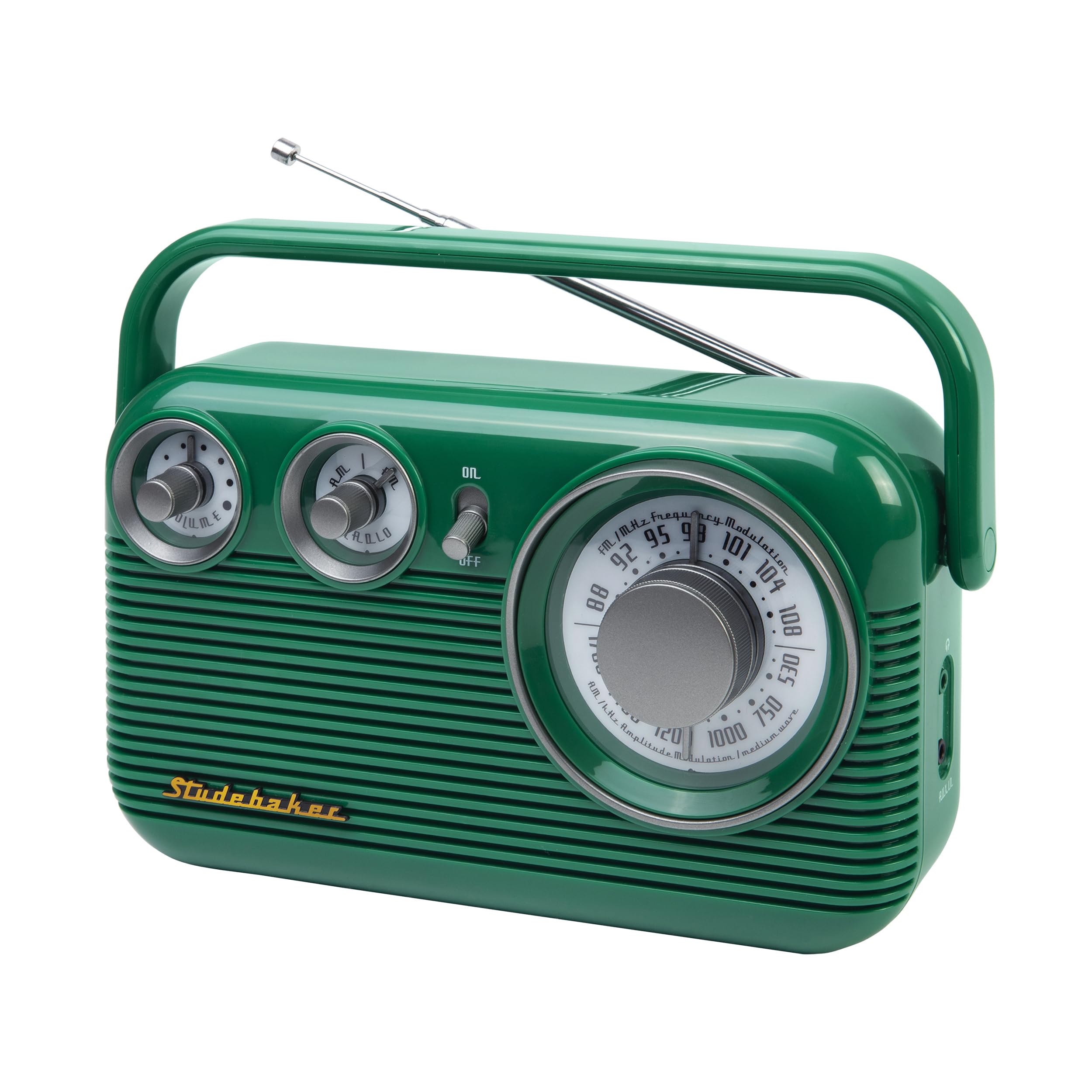Studebaker SB2003 Retro Portable AM FM Radio | Built in Speaker | AC Powered/Battery | Aux-in Cable (Bundle) (Green)