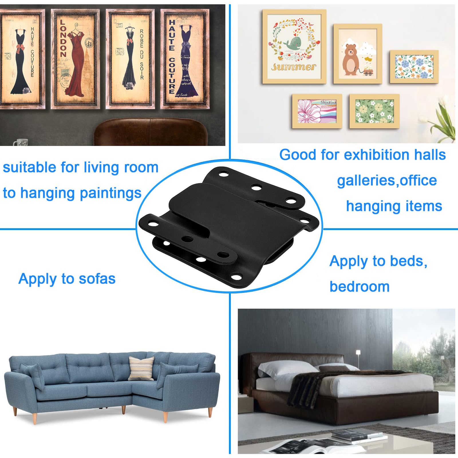 Sectional Couch Metal Connectors,4 Pcs Universal Sofa Interlocking Furniture Connector,Sectional Sofa Fastener Software Bracket with Screws for Loveseat, Recliner, Chair or Chaise Lounge (Black)