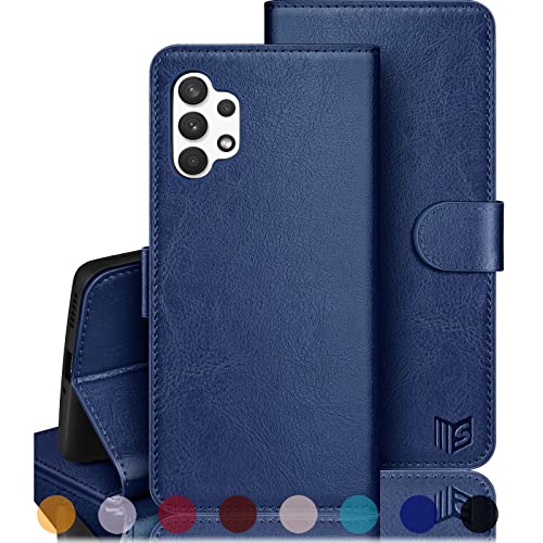 SUANPOT for Samsung Galaxy A32 5G Wallet case RFID Blocking Credit Card Holder, Flip Book Phone case Folio Cover for Women Men for Samsung A32 case Wallet Cellphone PU Leather case Navy Blue