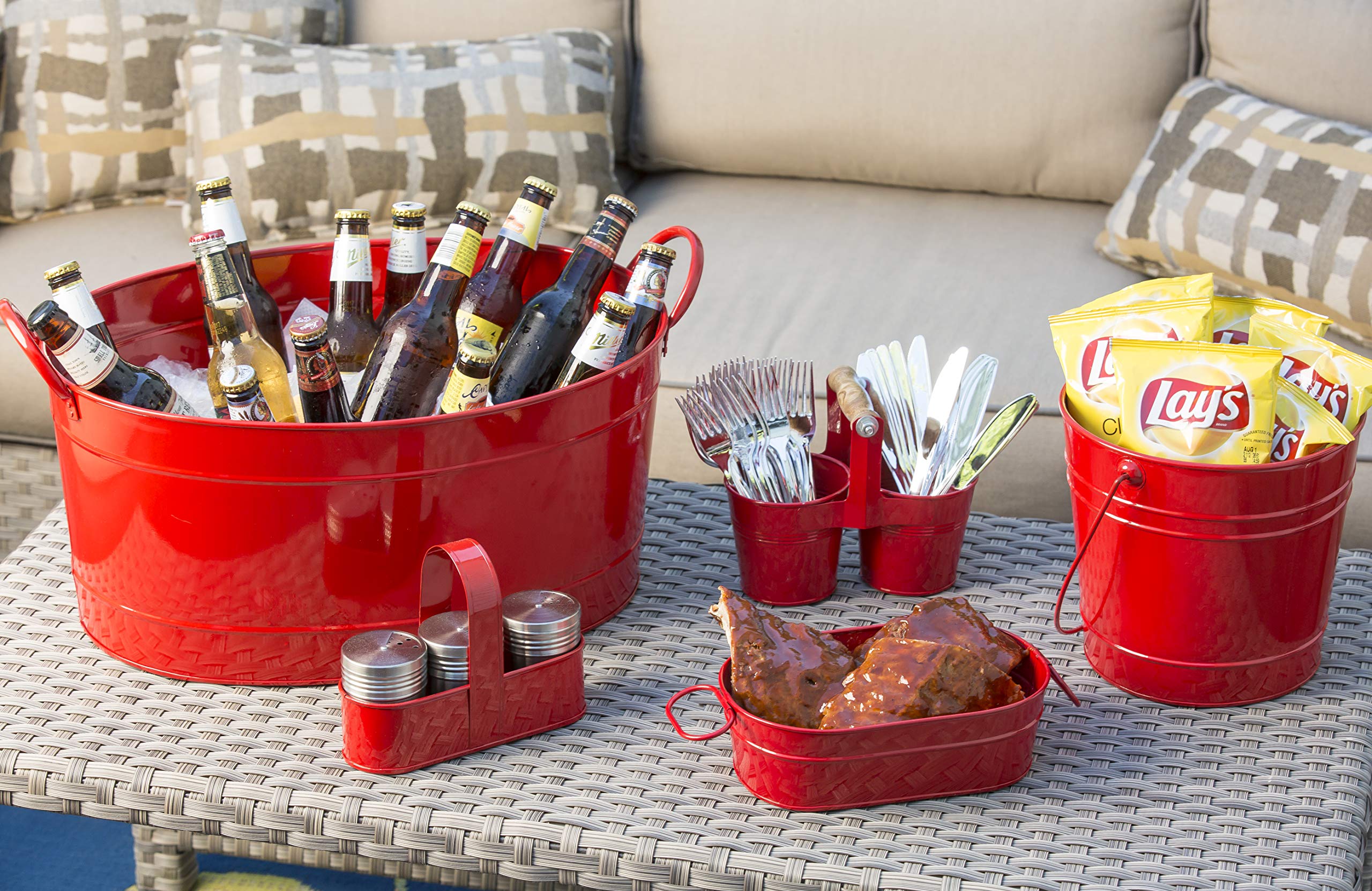 Tablecraft Beverage Tub and Cutlery Caddy Bundle, Red