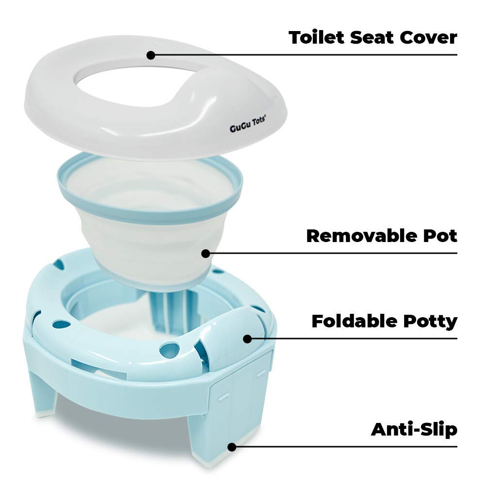 Portable Potty and Training Seat with Free Travel Bag for Toddlers (Sky Blue) by GuGu Tots