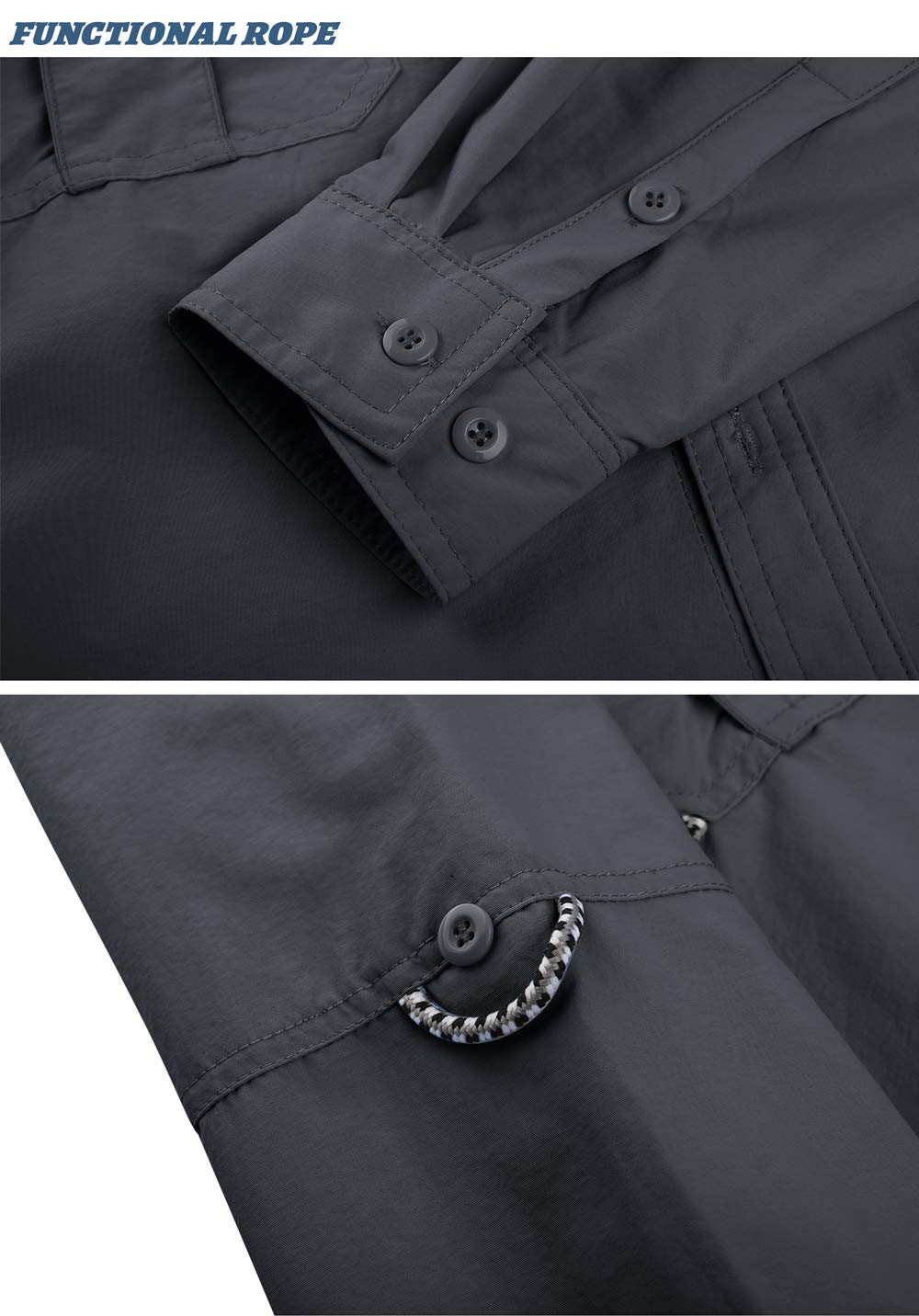 TACVASEN Work Shirts for Men Lightweight Cargo Shirts with Multi Pockets Dark Grey, M