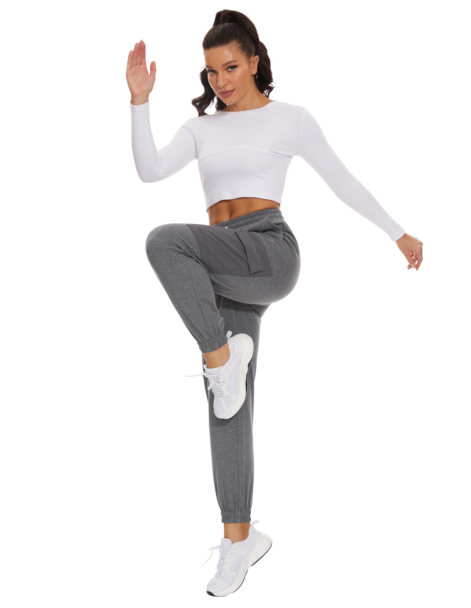 Women's Loose Cargo Sweatpants Pockets Sporty Gym Athletic Fit Jogger Pants Yoga Lounge Grey