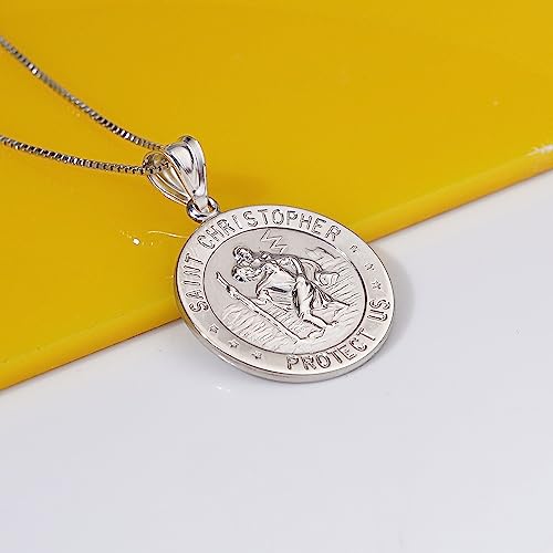 PicturesOnGold.com Saint Christopher Religious Medal - Solid Sterling Silver, 3/4 Inch Size of a Nickel