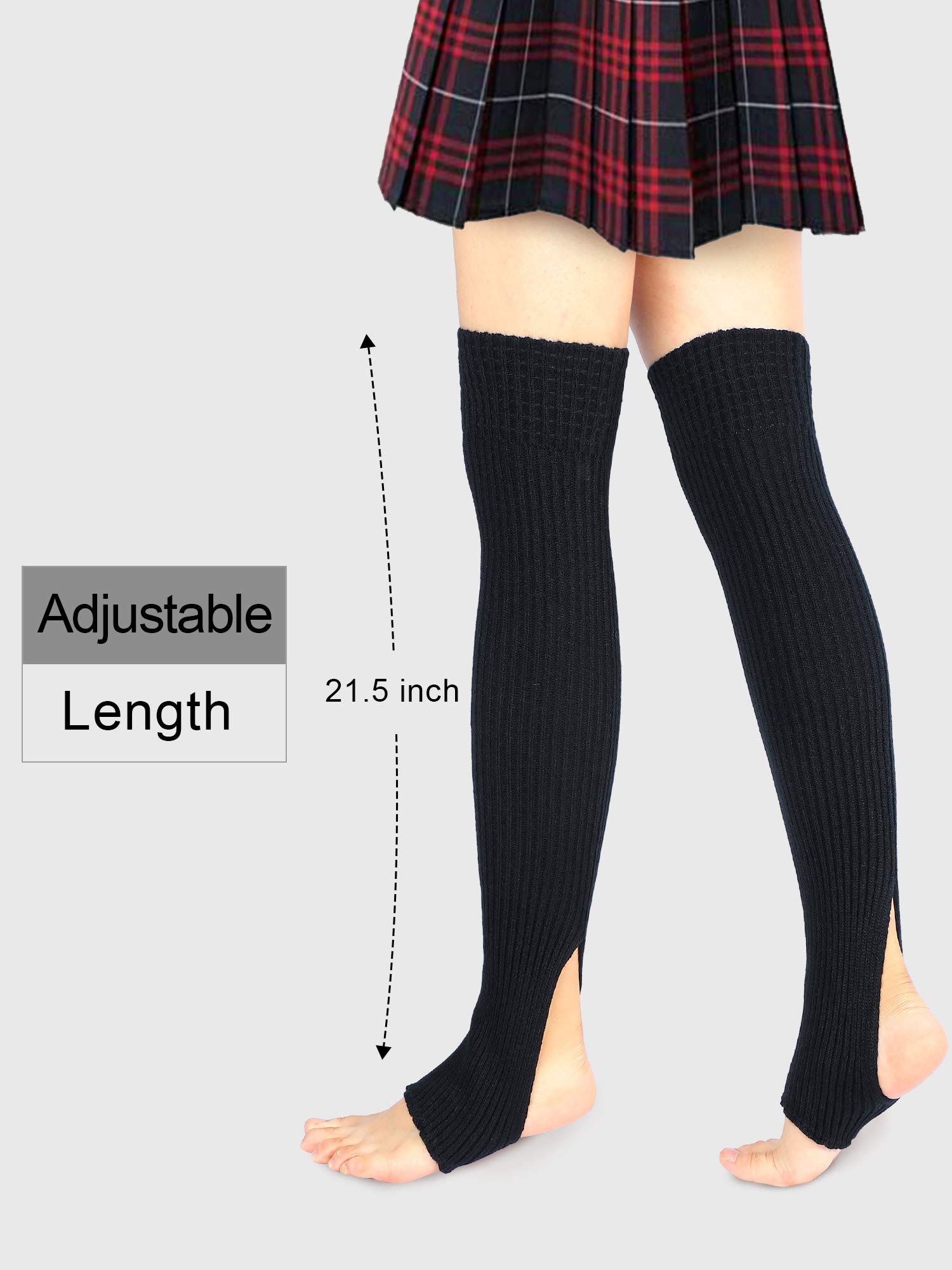 SATINIOR 2 Pairs Stirrup Leg Warmers Straight over the Knee Socks 21.65 Inch for Women (Black, Gray)
