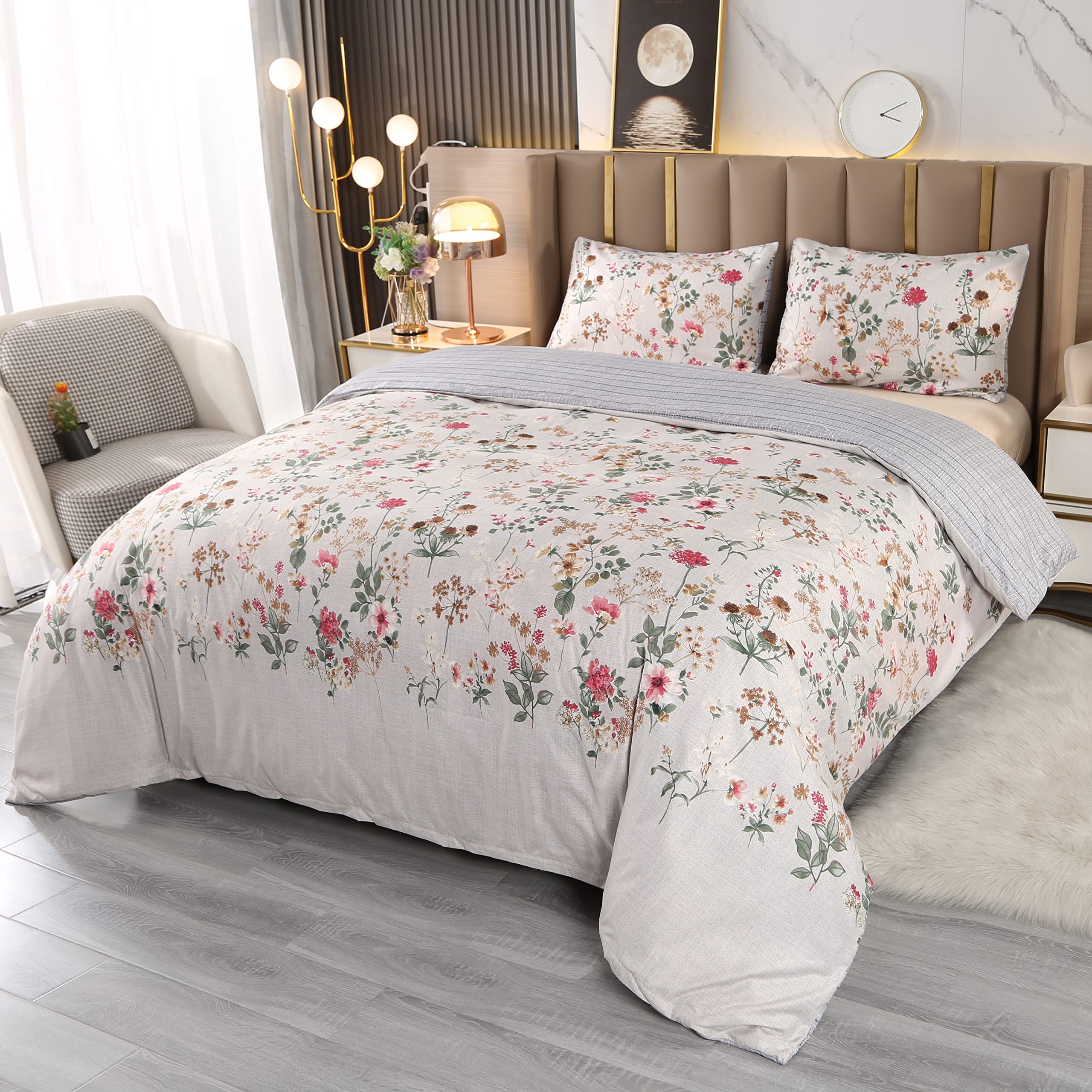 SUCHDECO Duvet Cover Set 90" x 90" Queen Size, Microfiber White Cover Sets 3 Pieces (1 Duvet Cover + 2 Pillow Shams)