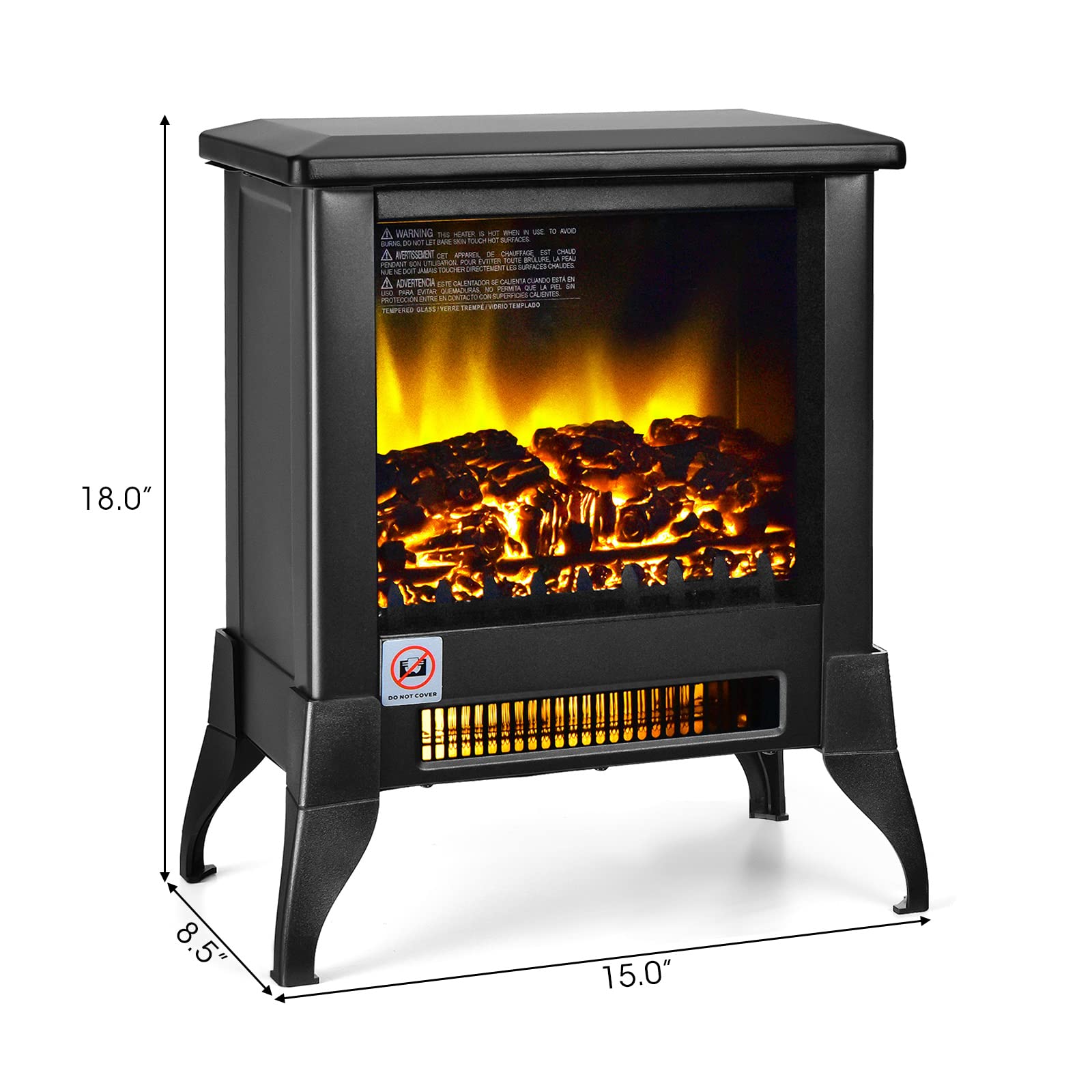 Tangkula 18 Inches Electric Fireplace Stove, 1400W Freestanding Fireplace Heater w/Realistic Flame Effect, Adjustable Temperature, Overheat Protection, Quiet Operation, Space Heater for Indoor Use
