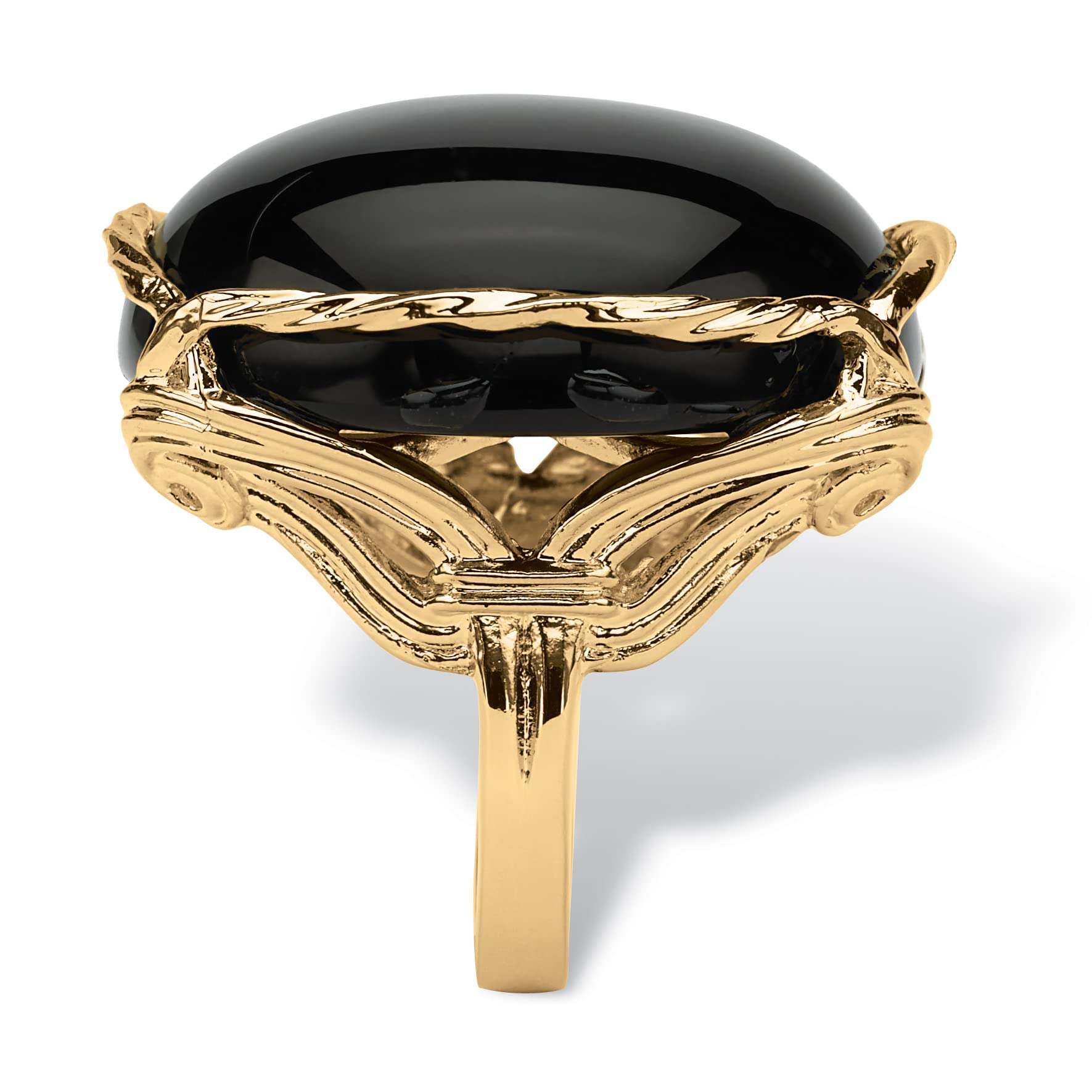 PalmBeach Yellow Gold-Plated Natural Black Onyx or Genuine Brown Tiger Eye Pillow Ring Size 7