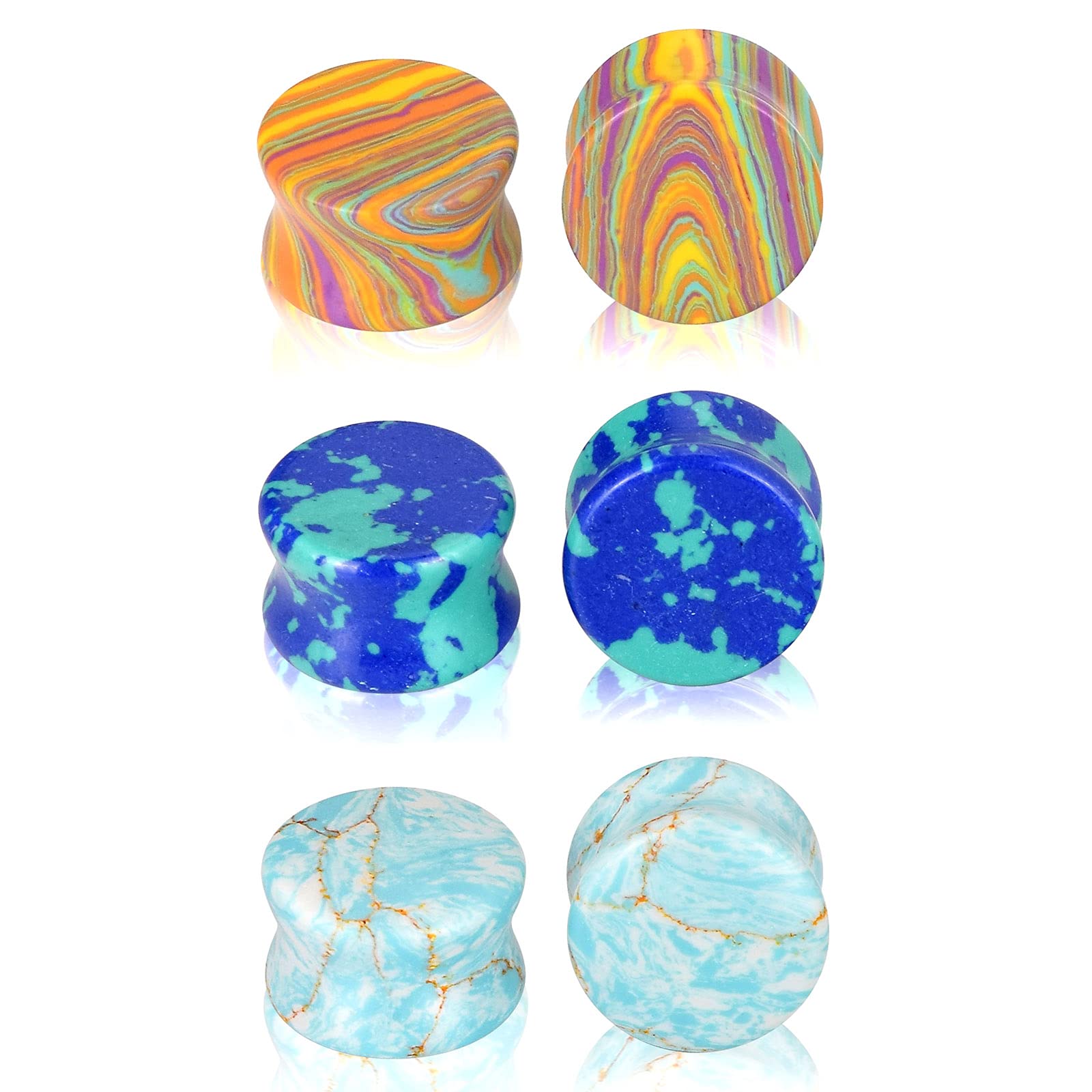 Qmcandy 6pcs Mixed Stone Ear Plugs Tunnels Saddle Expander Body Piercing Set Gauge 9/16"