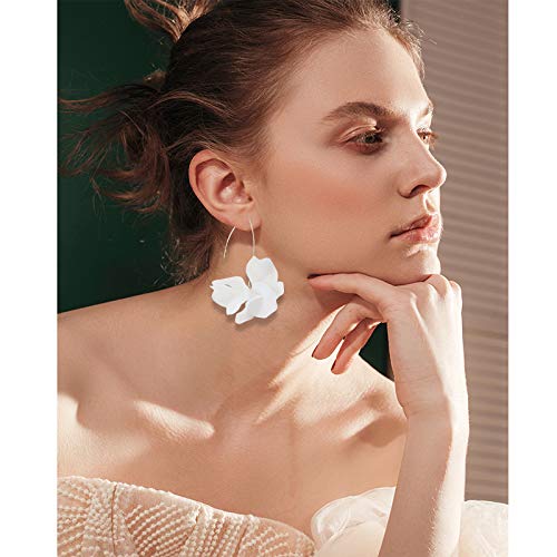 Summer Rose Boho Resin Petal Drop Earrings for Women Flower Earrings Flower Hoop Drop Earrings Acrylic Dangle Earrings (Boho Acrylic Rose Petal Drop Earrings-White)