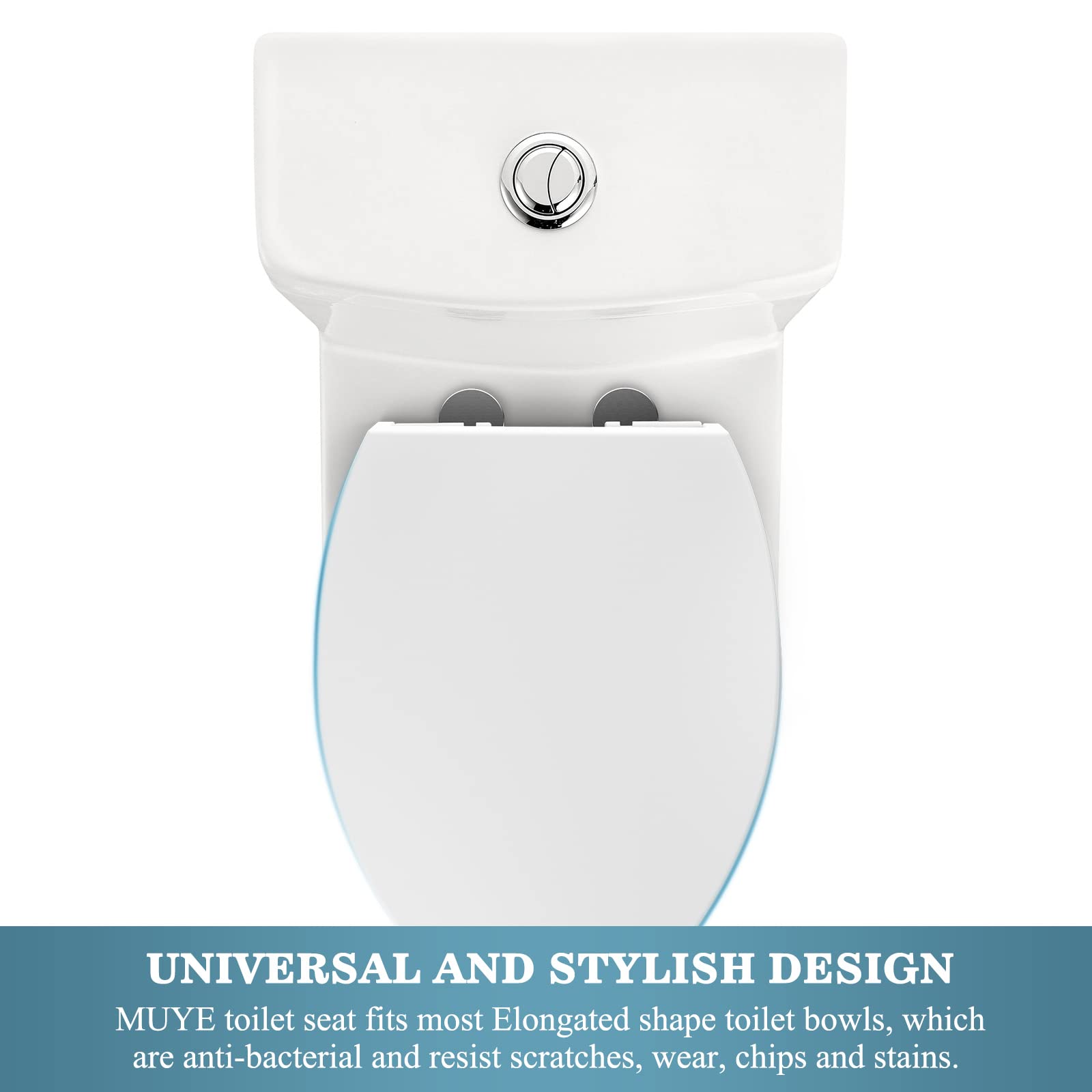 Toilet Seat Elongated Soft Close with Quick Release Hinges MUYE Never Loosen White Toilet Seats No Slamming Easy Installation & Clean