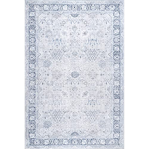 Rugs USA x Lauren Liess Bayberry Vintage Machine Washable Ultra Thin Area Rug, 5' x 8', Light Blue