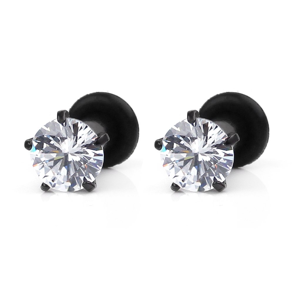 Ruifan Black Plated 316L Surgical Steel Single Flare Prong Set Clear CZ Ear Stretcher Expander Plugs Piercing Gauge with O-Ring 8G(3mm)- Sold As a Pair