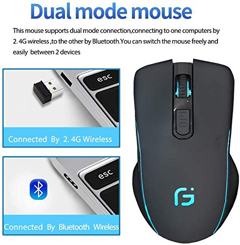 WREWING Bluetooth Mouse, 2.4G & Bluetooth Dual Mode Rechargeable RGB Gaming Mouse, Silent Click Noiseless Laptop Mouse Compatible with PC,Mac, Android, Windows (Black)