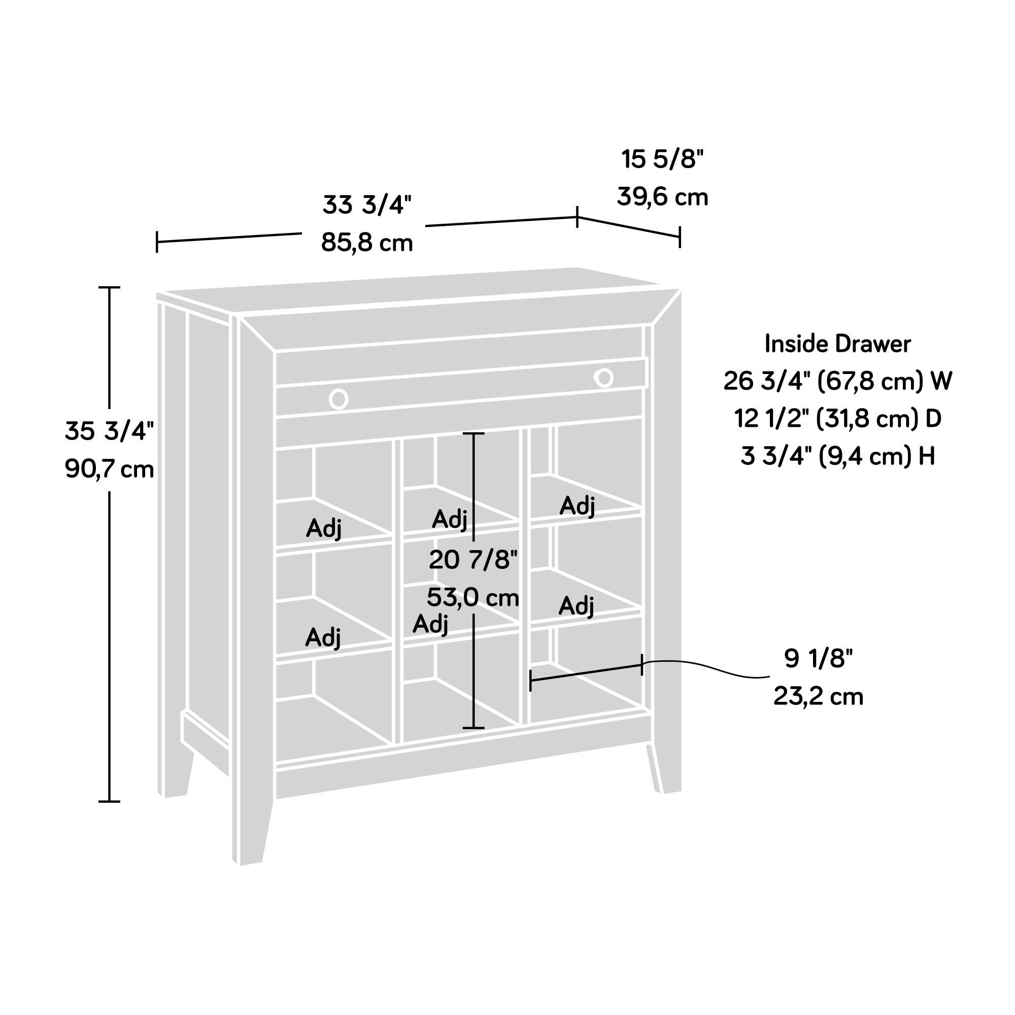 Sauder Dakota Pass Storage, L: 33.78" x W: 15.59" x H: 35.71", Craftsman Oak Finish