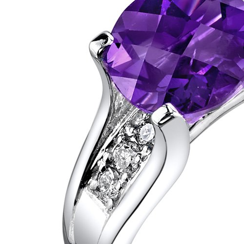 PEORA Amethyst and Diamond Cathedral Ring for Women 14K White Gold, Natural Gemstone Birthstone, 1.75 Carats Round Shape 8mm, Size 7