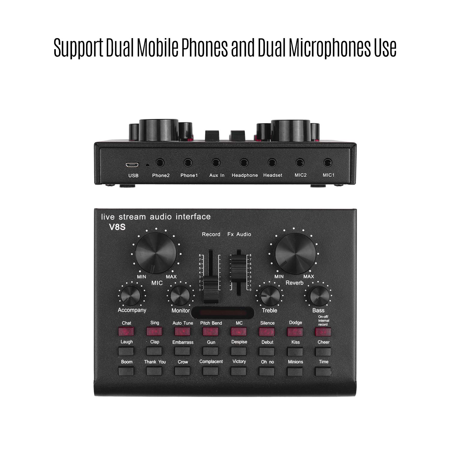 summina Live Streaming Sound Card, Multifunctional Live Sound Card, USB Bluetooth Audio Card, Audio Interface Mixer Voice Device DJ Karaoke Equipment with Adjustable Volume 16 Effects