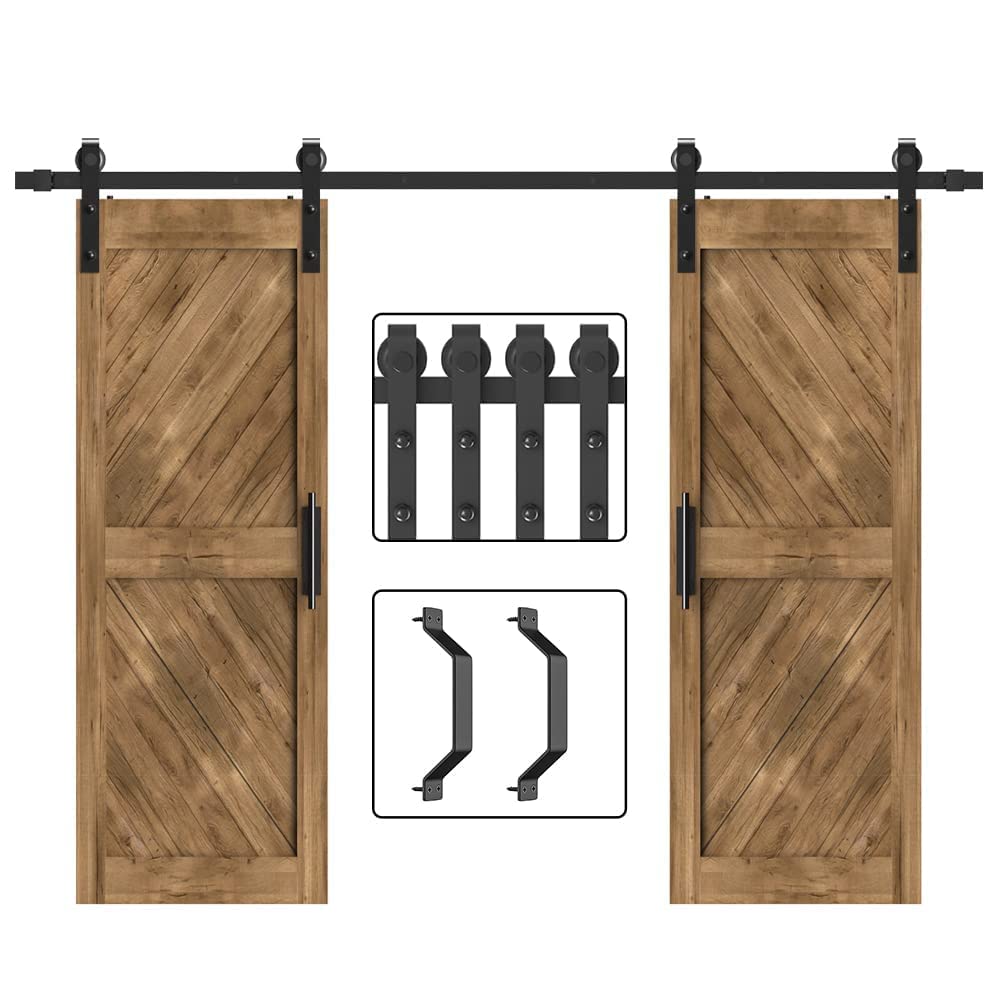 WINSOON 6.6FT Sliding Barn Wood Door Hardware Cabinet Closet Kit with Set of 2 Pcs Black Painted Solid Steel Gate Handle Kit