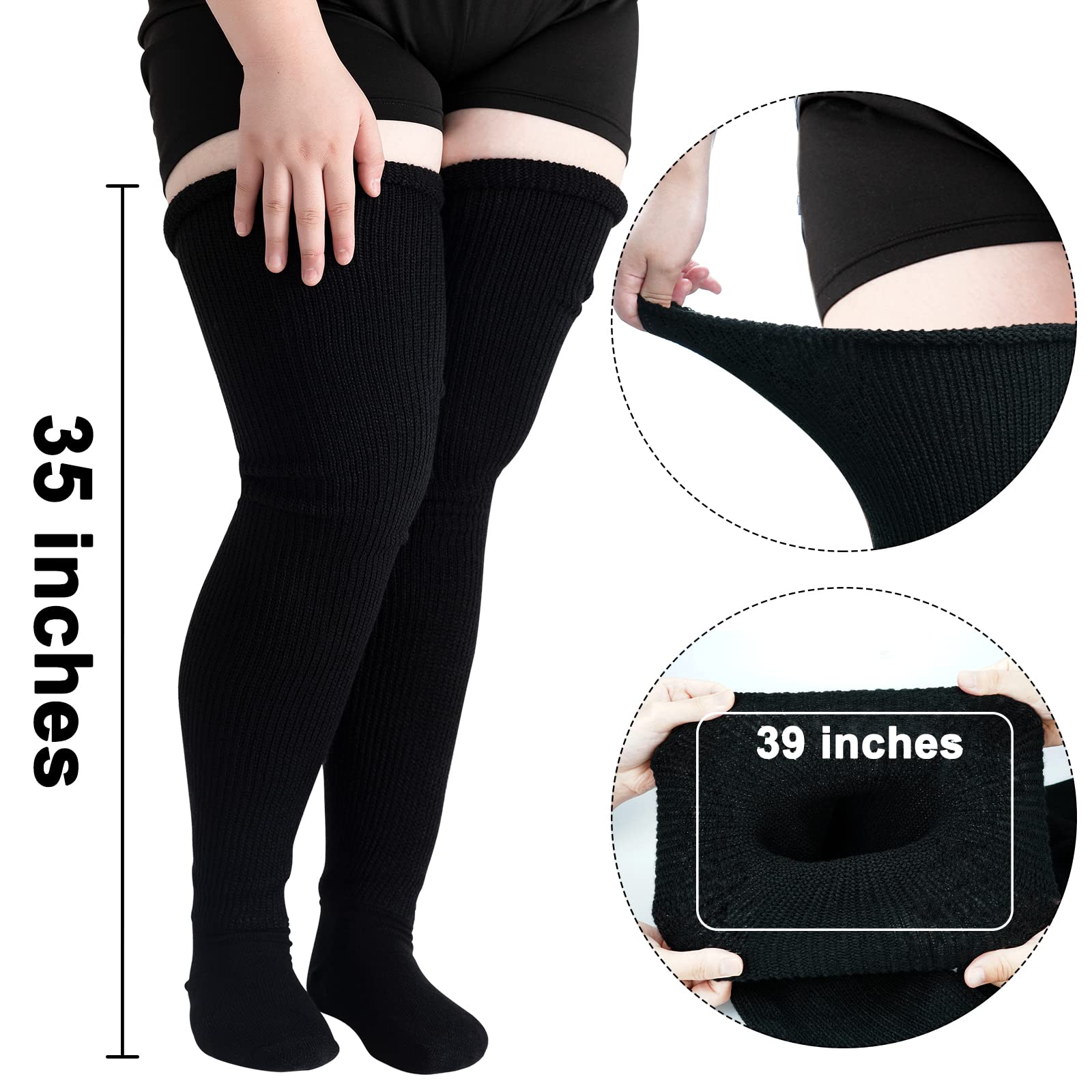 Women's Plus Size Thigh High Socks for Thick Thighs, Extra Long Over Knee Striped Stockings, Knee High Leg Warmer Boot Socks(Black)