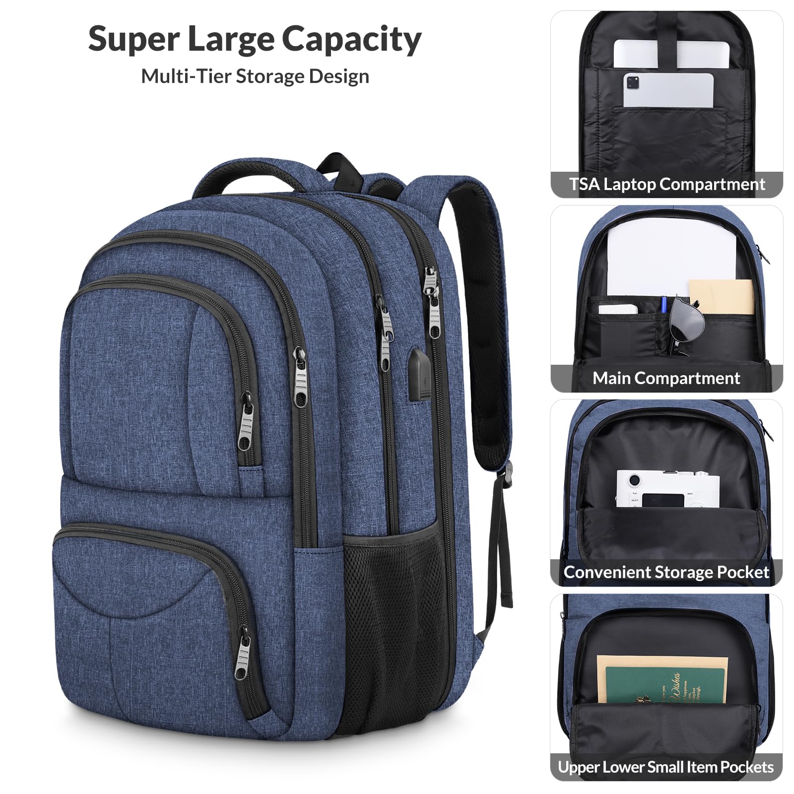 Seedato Extra Large Backpack, Large Travel Laptop Backpack, Big Backpack TSA Friendly Airline Approved 17 Inch Laptop, Anti Theft Business Work Backpack Gifts for Men Women, Black