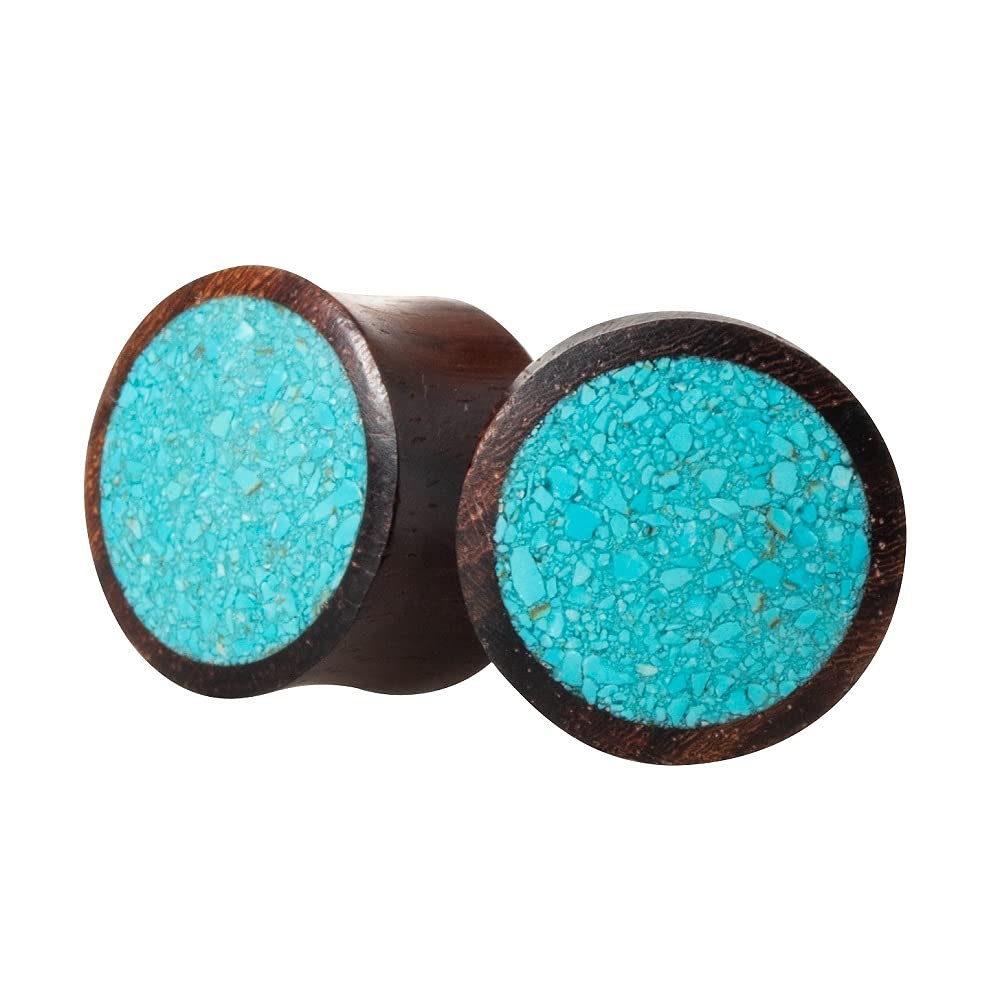 Pierced Owl Synthetic Crushed Turquoise Inlay Organic Wood Saddle Fit Plugs Ear Gauges (12mm (1/2"))