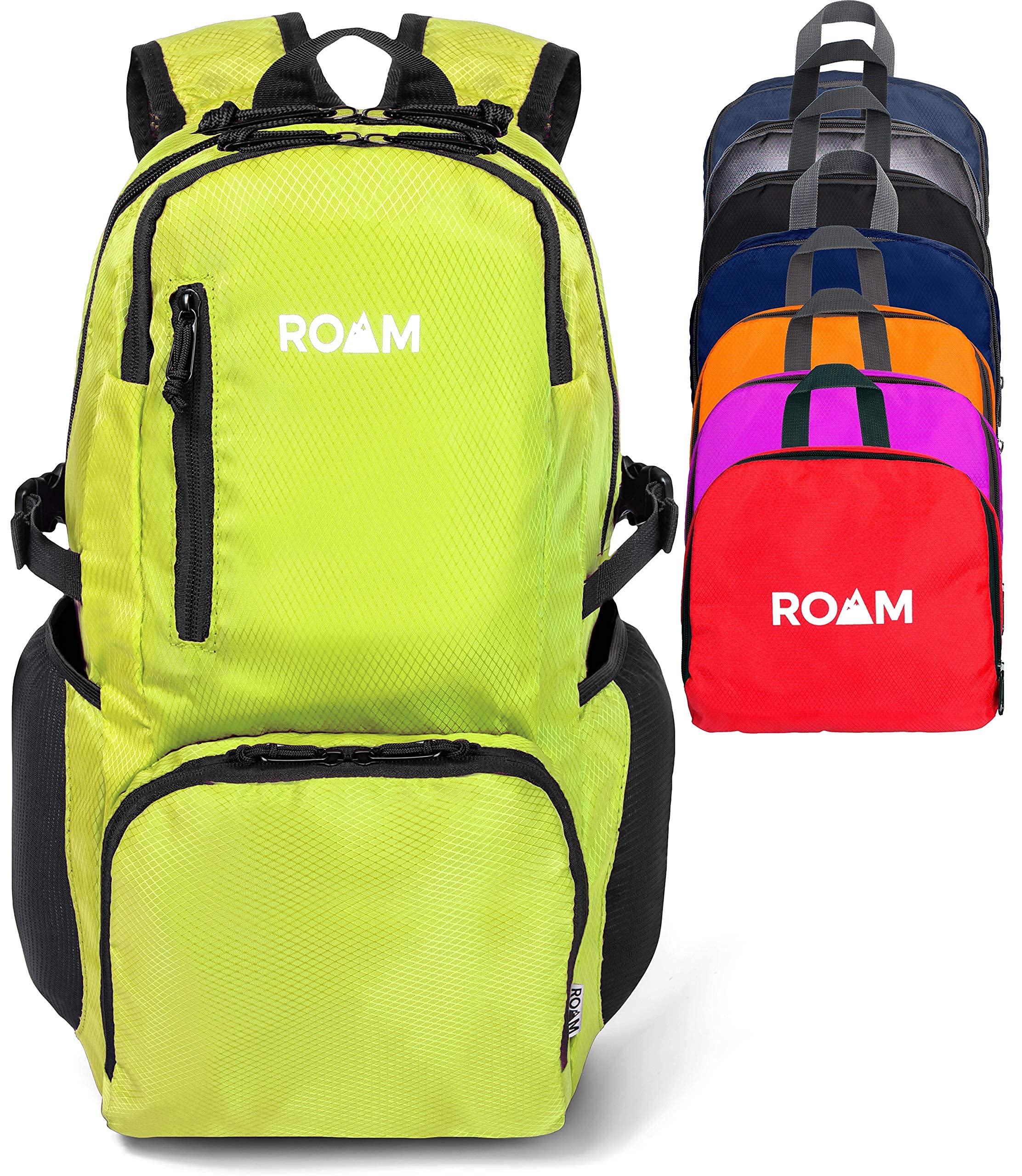 Roam 25L Hiking Daypack, Lightweight Packable Backpack, Rainproof, for Travel, Camping, Foldable, Durable, Water Resistant Ultra Light - Neon Yellow