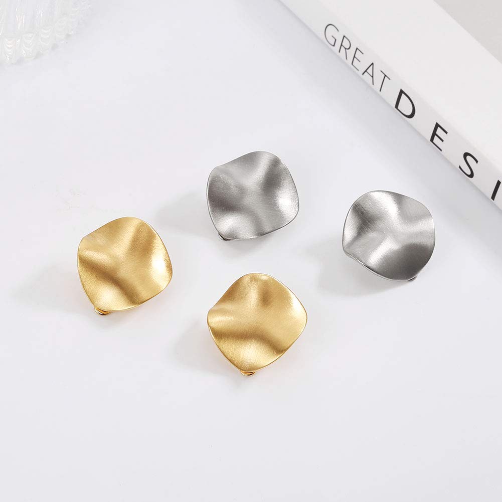 TONLUYAX Silver-Tone Clip on Earrings for Women Not Pierced Big Hammered Disc Clip Earrings