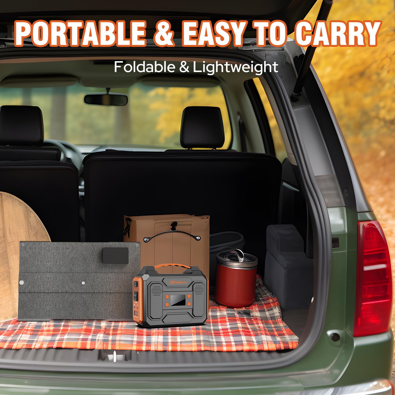 Portable Solar Generator, 300W Portable Power Station with Foldable 60W Solar Panel, 110V Pure Sine Wave, 280Wh Lithium Battery Pack with DC AC Outlet for Home Use, RV, Outdoor Camping Adventure