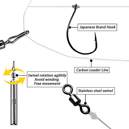 THKFISH Fishing Ready Texas Rigs for Bass Fishing Leaders with Weights Hooks Rigged Line Kit Pre Rigged Texas Rig 5PCS