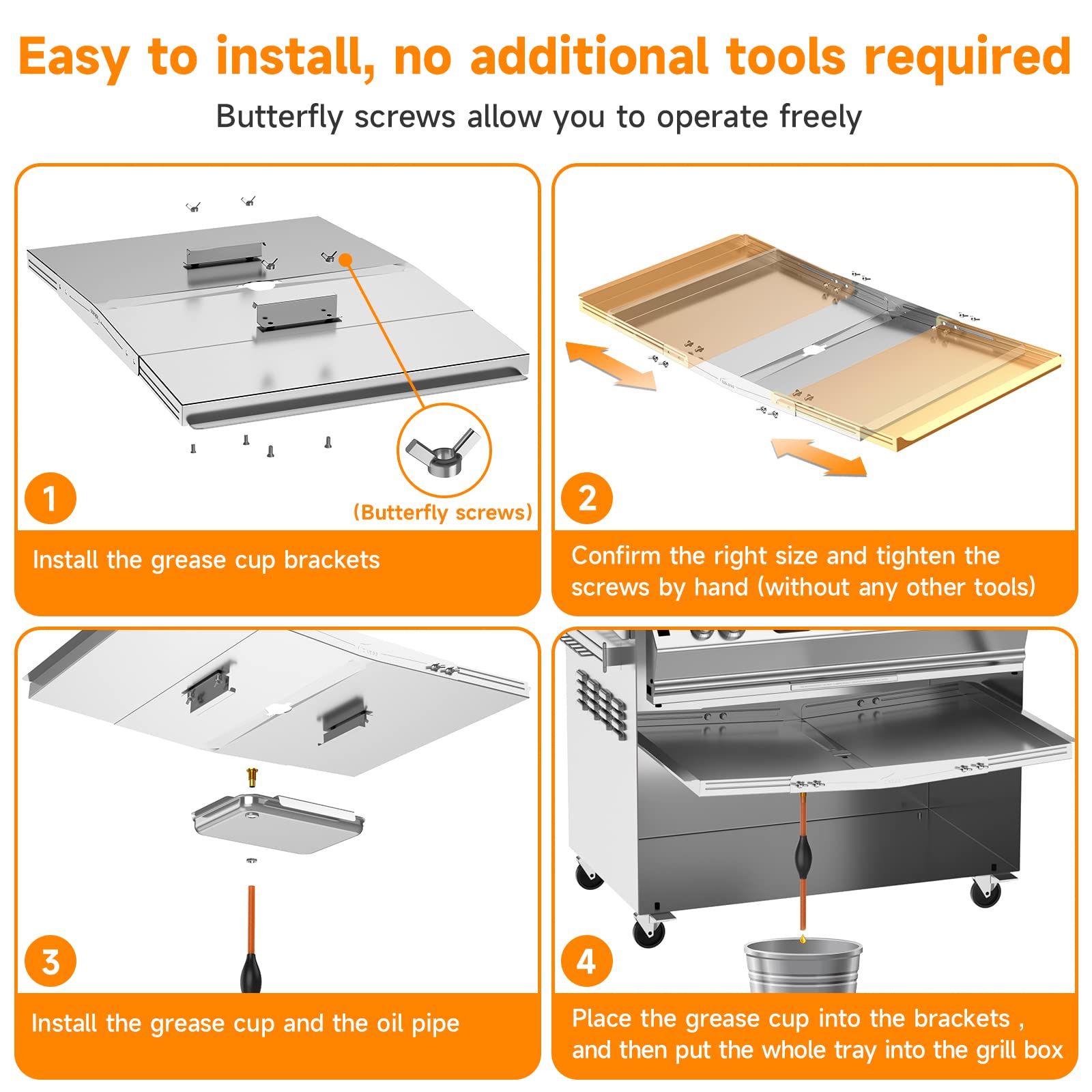 qenlicyo Grill Grease Tray Replacement Parts for Dyna Glo, Nexgrill, Expert, Kenmore, BHG and More, Unlimited Tray Capacity Universal Grill Drip Pan Replacement for Gas Grill 4/5 Burner (24"-30")