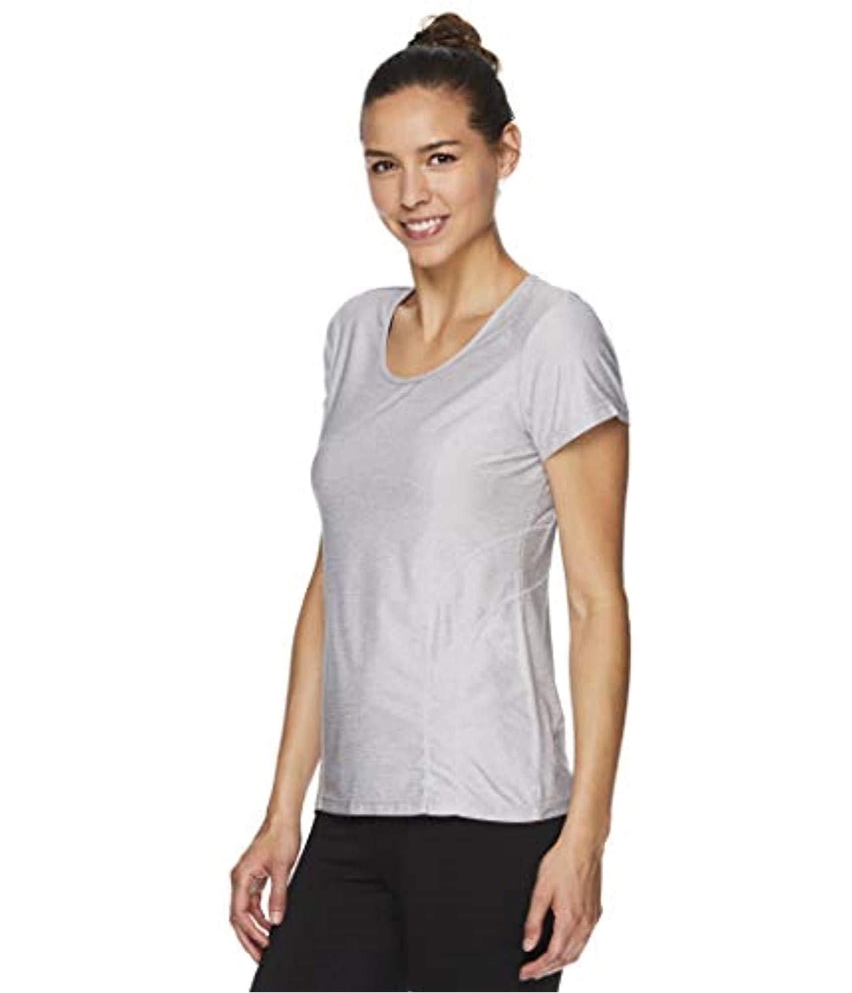 Reebok Women's Gym & Workout T-Shirt - Dynamic Fitted Performance Short Sleeve Athletic Top, Dynamic Ss Silver Sconce Heather, Medium