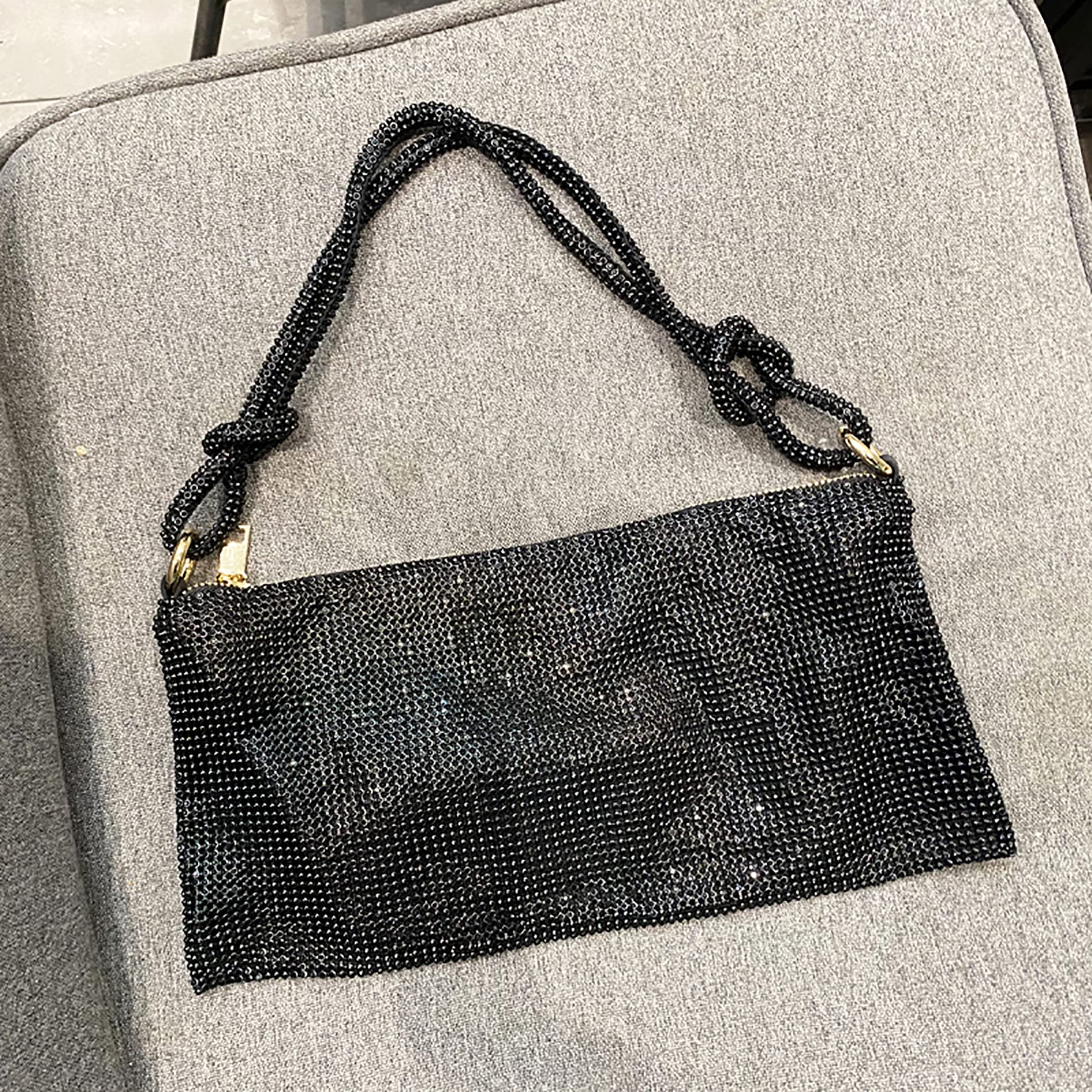Women's Rhinestone Hobo Bag Chic Sparkly Rhinestone Clutch Purse Shiny Crystal Evening Handbag Black