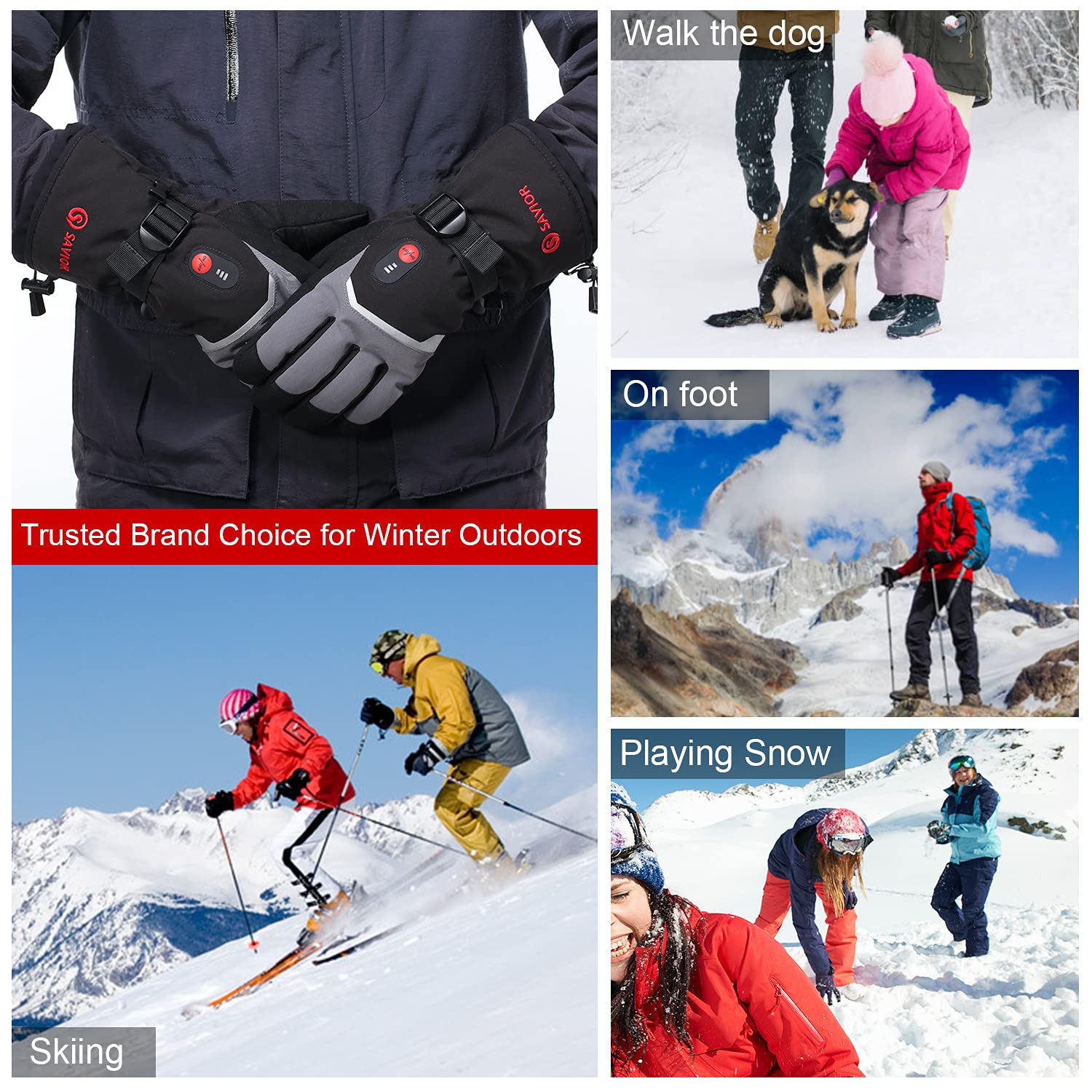 SAVIOR HEAT Heated Gloves Electric Rechargeable Battery Men Women 7.4V Heating Gloves Winter Ski Motorcycle Work Snowboarding Hunting Hiking Camping Walking