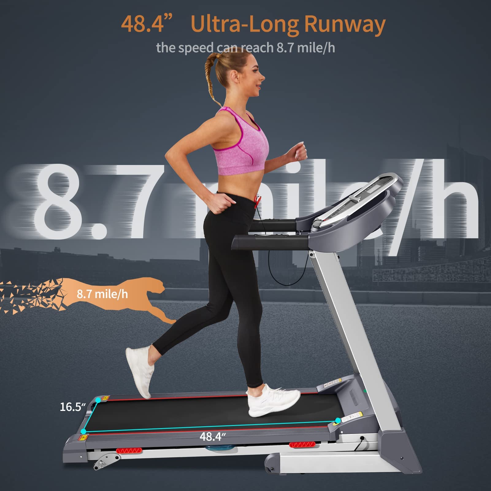Treadmill 300 lbs with Auto/Manual Incline for Home, 3.25 HP Folding Treadmill with APP, 9 MPH Running Machine for Home/Gym with Shock Absorber, Bluetooth Speaker/LCD/Pulse Monitor, 12 Programs (Gray)