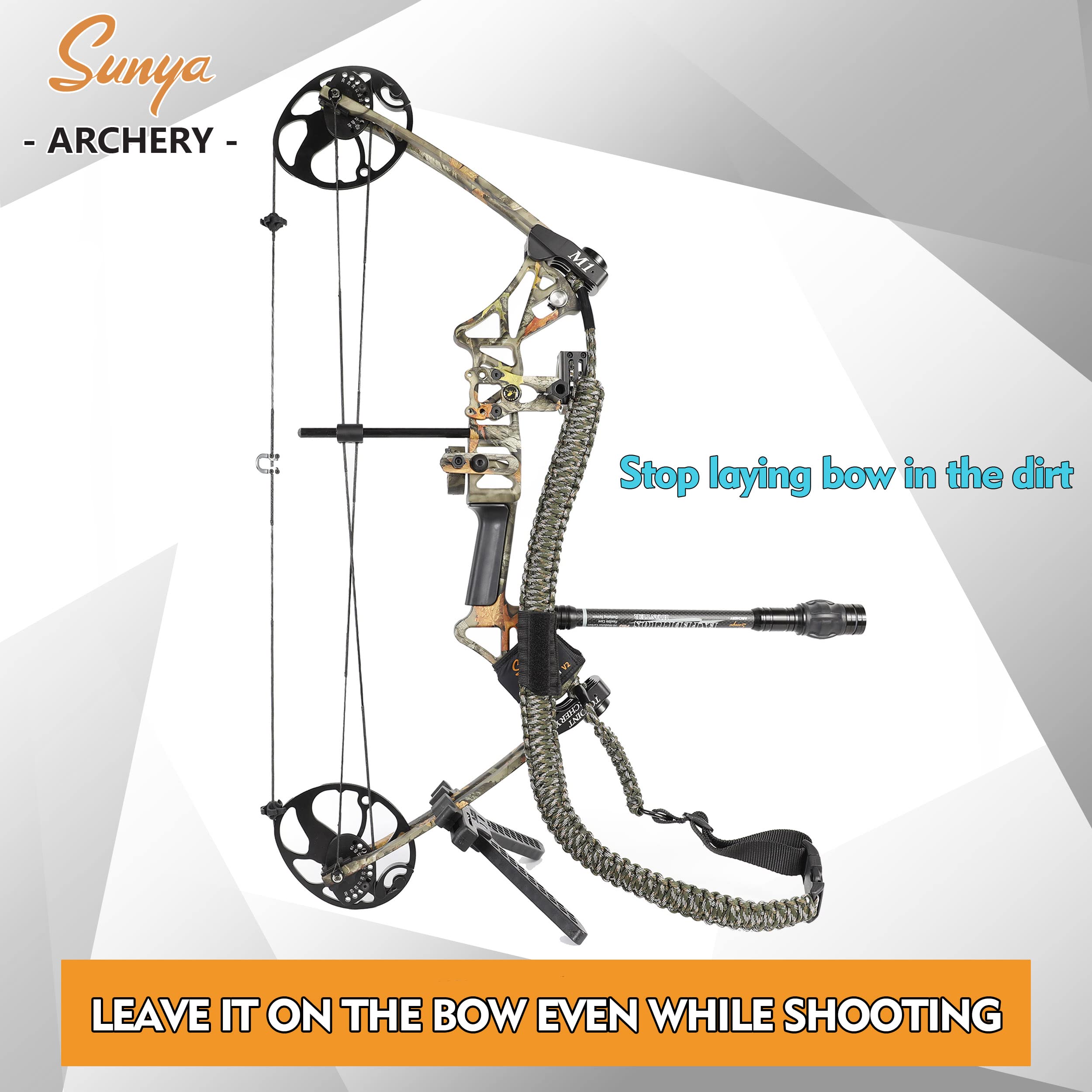 Sunya Paracord Compound Bow Sling with V2 Upgraded Magnetic Connection System. Lightweight Hands Free Shoulder Carrying Sling for Bow Hunting, Field Archery and 3D(Blackout)