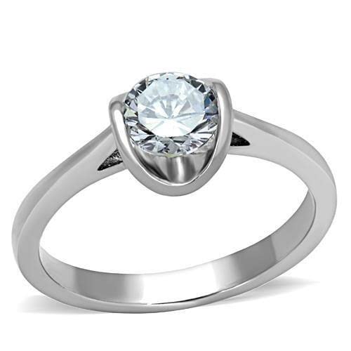 Zawadee TK1763 - High Polished (no Plating) Stainless Steel Ring with AAA Grade CZ in Clear Size 6