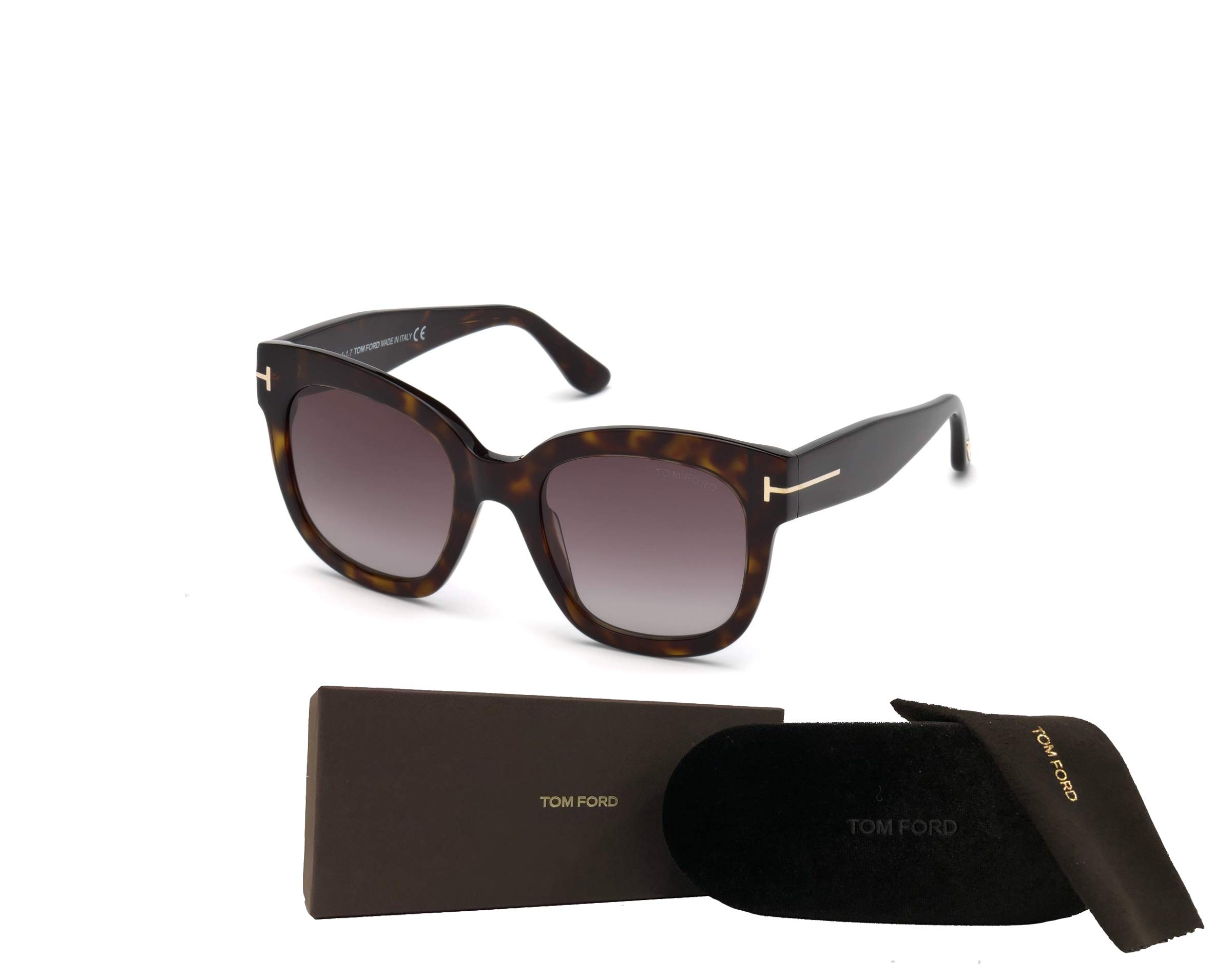 Tom Ford FT0613 Beatrix-02 01C 52MM Shiny Black, Palladium T Logo/Gradient Smoke Flash Silver Geometric Square Sunglasses for Women + BUNDLE with Designer iWear Eyewear Kit