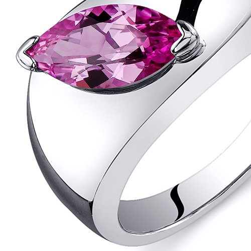 PEORA Created Pink Sapphire Ring Sterling Silver Marquise Shape 1.25 Carats Size 5