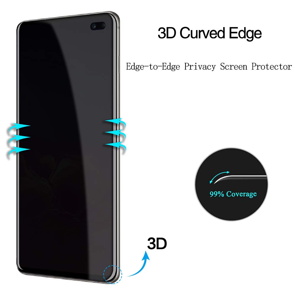 SURBUID Galaxy S10 Plus Privacy Screen Protector, Tempered Glass [Not for Galaxy S10] [Does Not Support Fingerprint Unlock] [Edge Glue] Case Friendly 3D Touch Screen Protector for Galaxy S10 Plus
