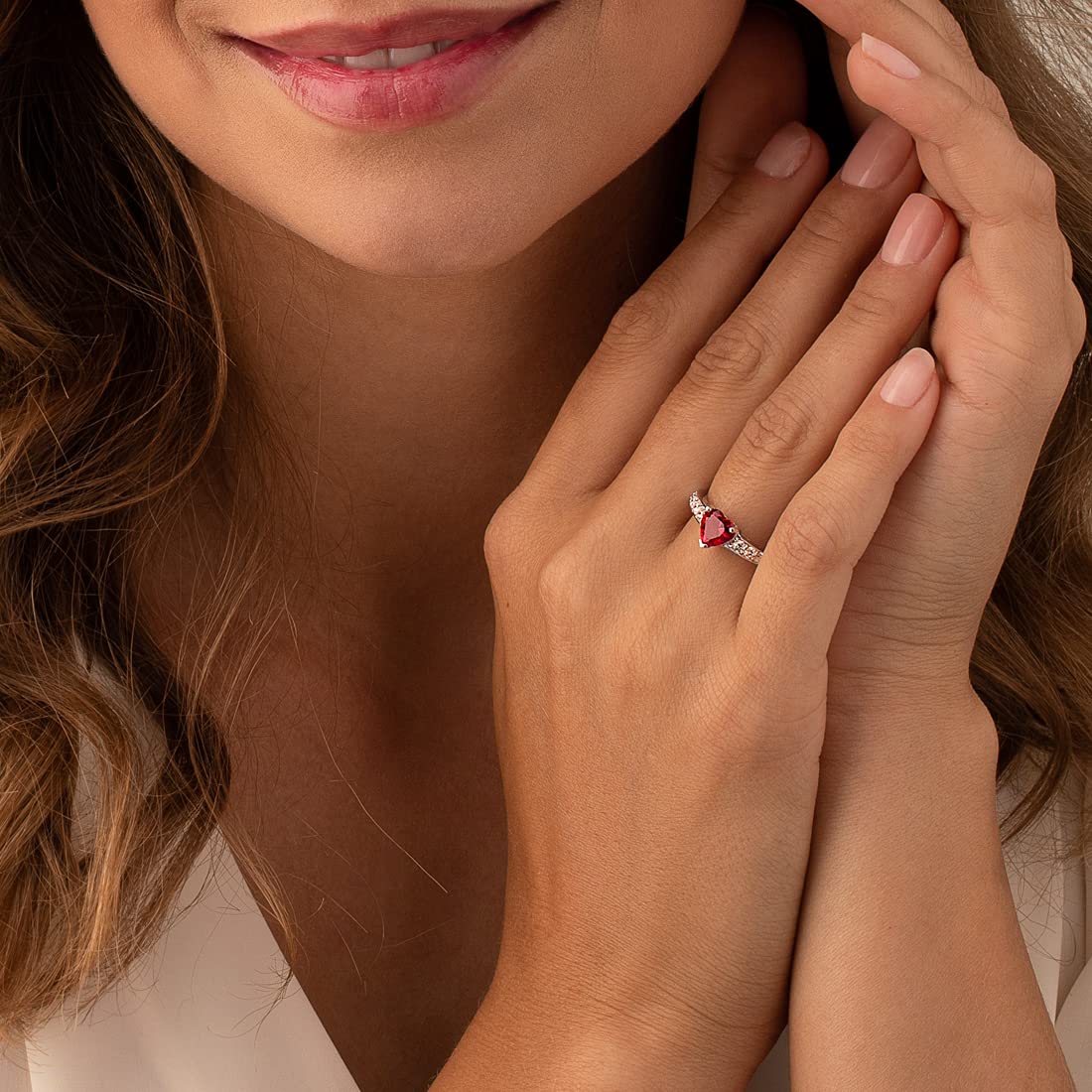 PEORA Created Ruby Promise Ring in Sterling Silver, Heart Shape, 7mm, 1.50 Carats total, Comfort Fit, Size 5